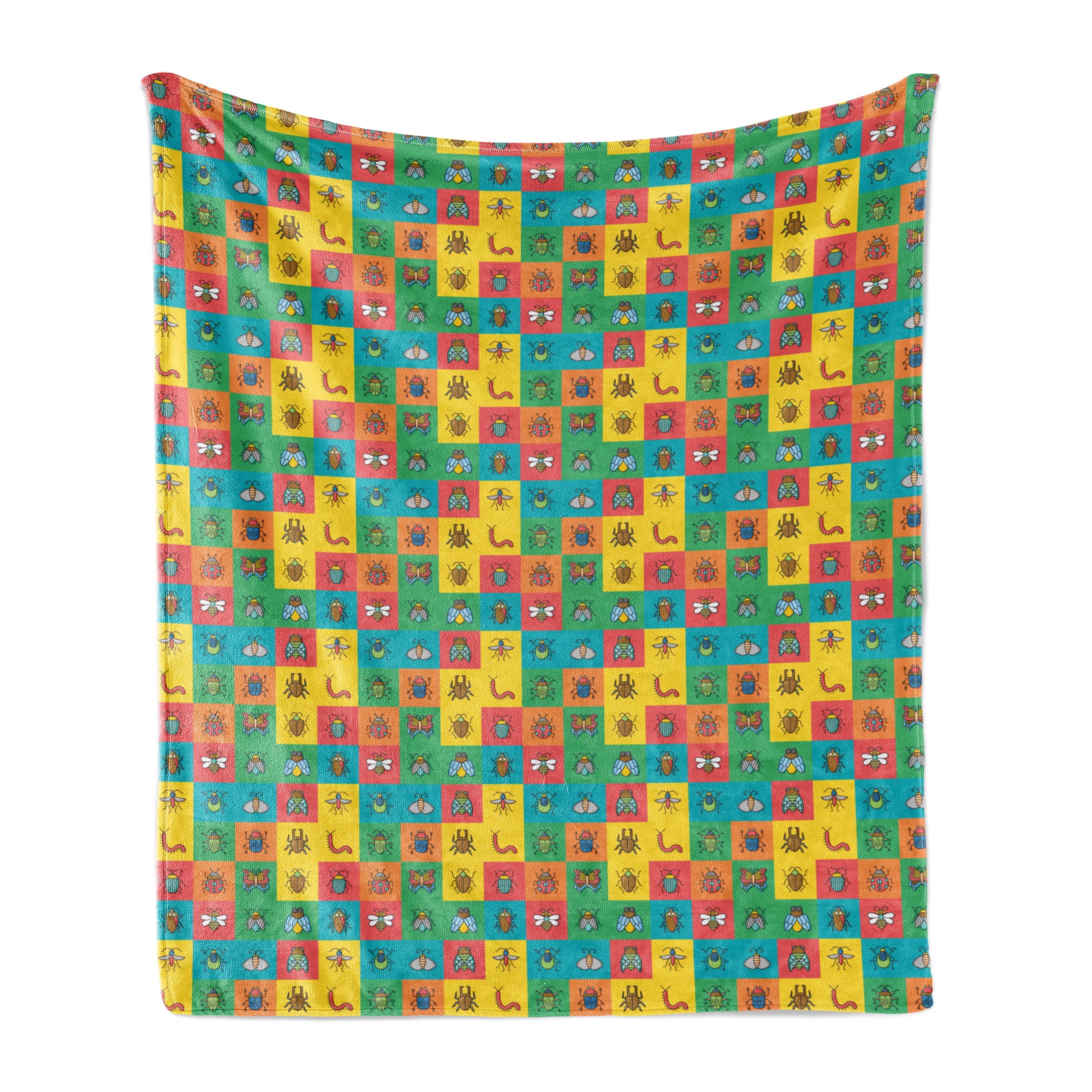 Colorful Soft Flannel Fleece Throw Blanket, Cartoon Image of Bugs as ...