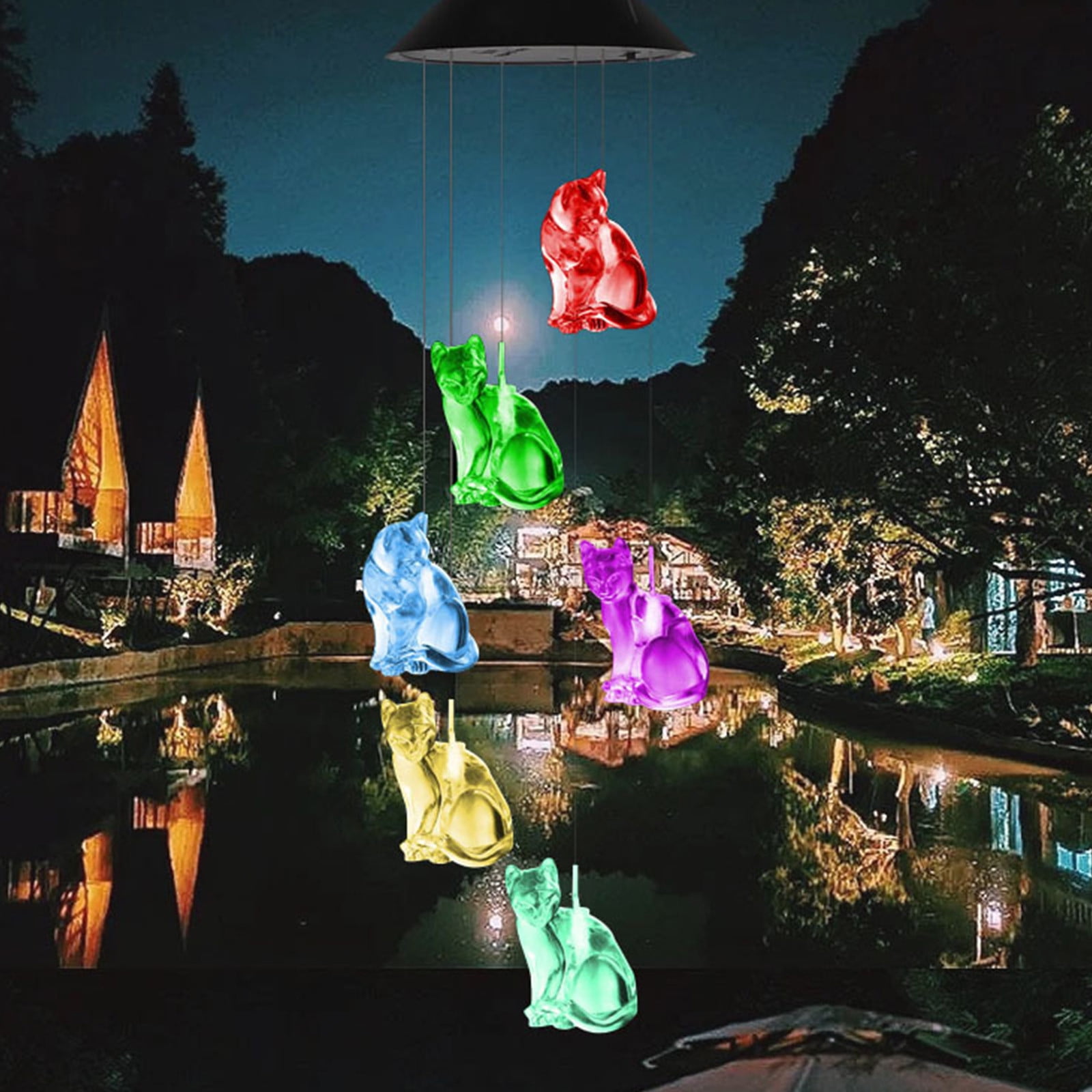 Colorful Solar Cats Wind Chime Light, LED Rotating Wind Chime Light ...