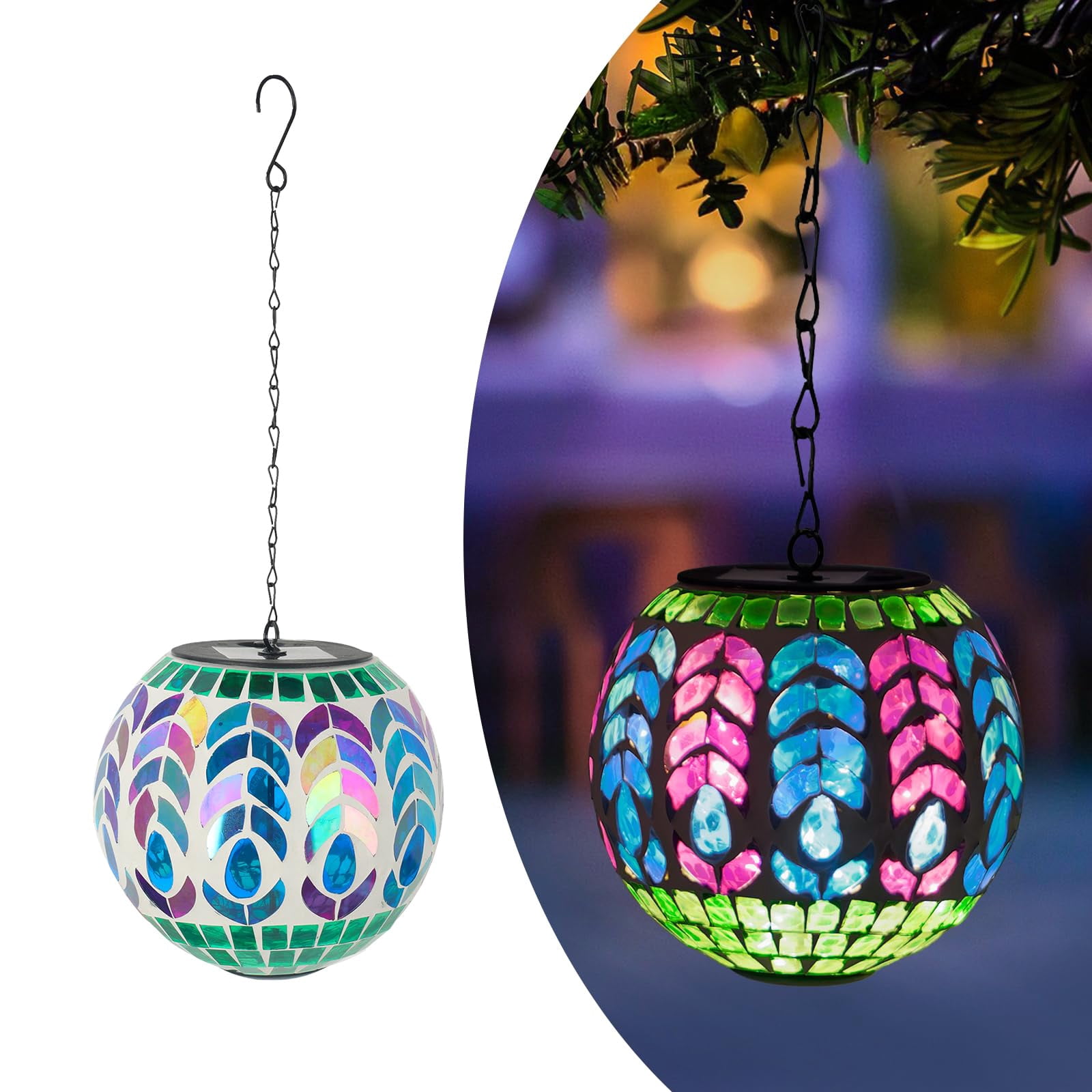 Colorful Solar Hanging Lanterns Glass Mosaic Gazing Ball Globe Hanging ...