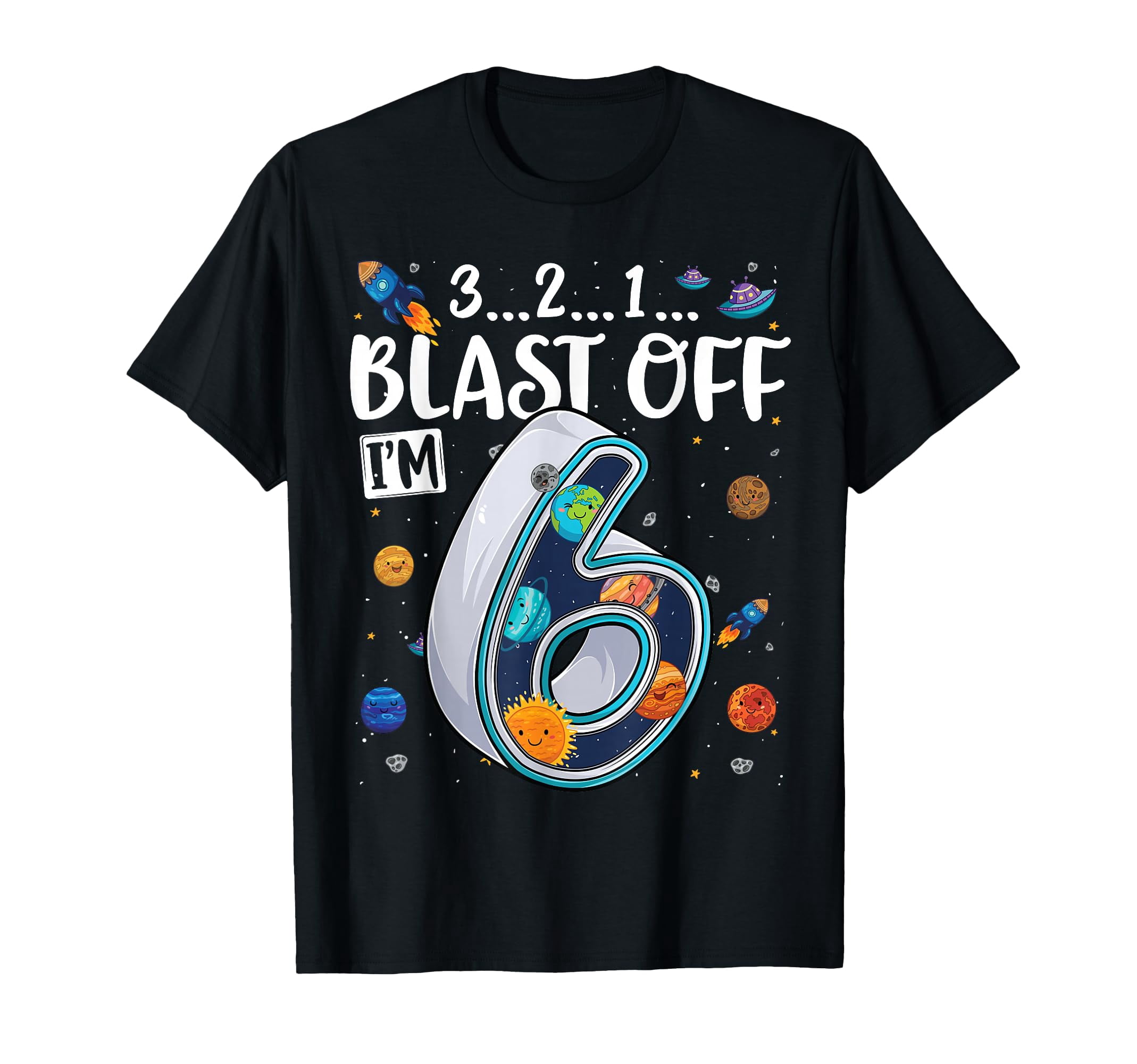 Colorful Solar System Planets T-Shirt for Fun 6th Birthday Celebration ...
