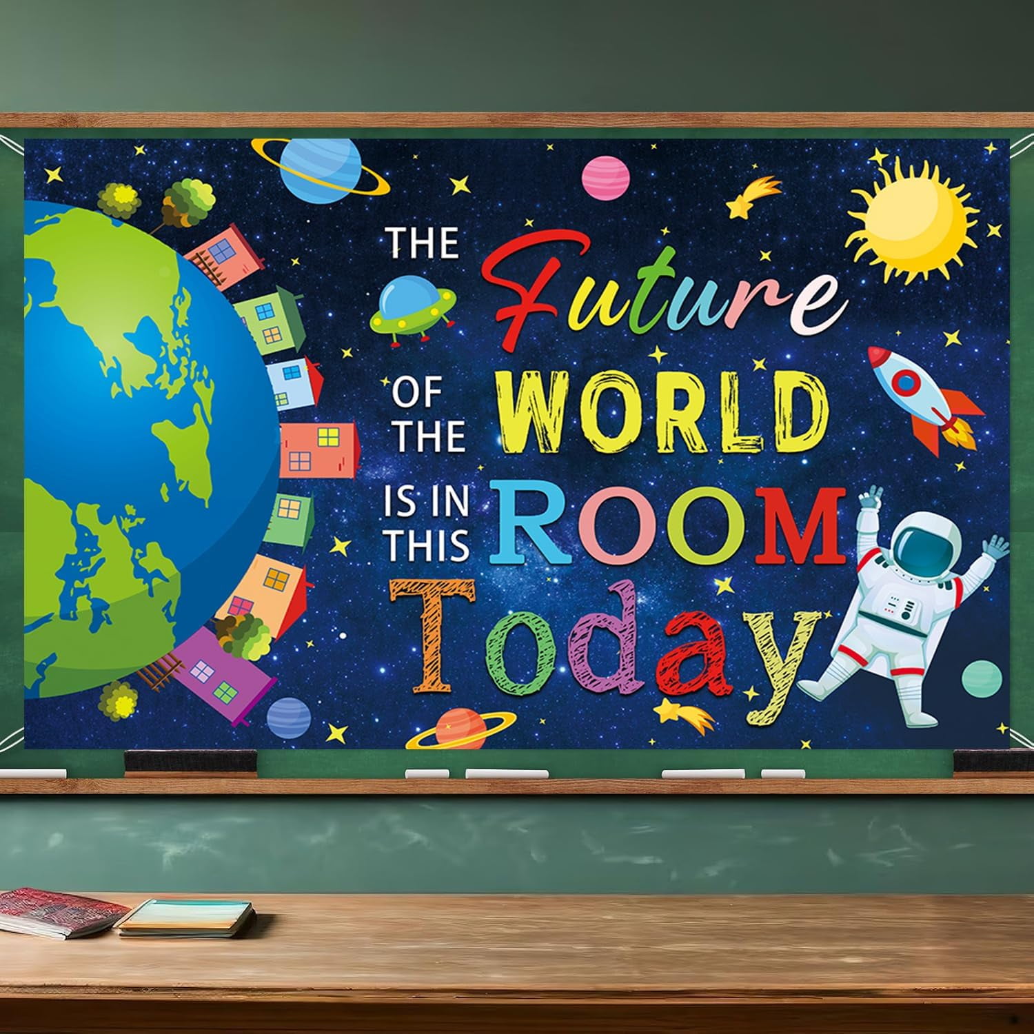 Colorful Space Classroom Pretty Banner Decorations Astronaut Planet ...