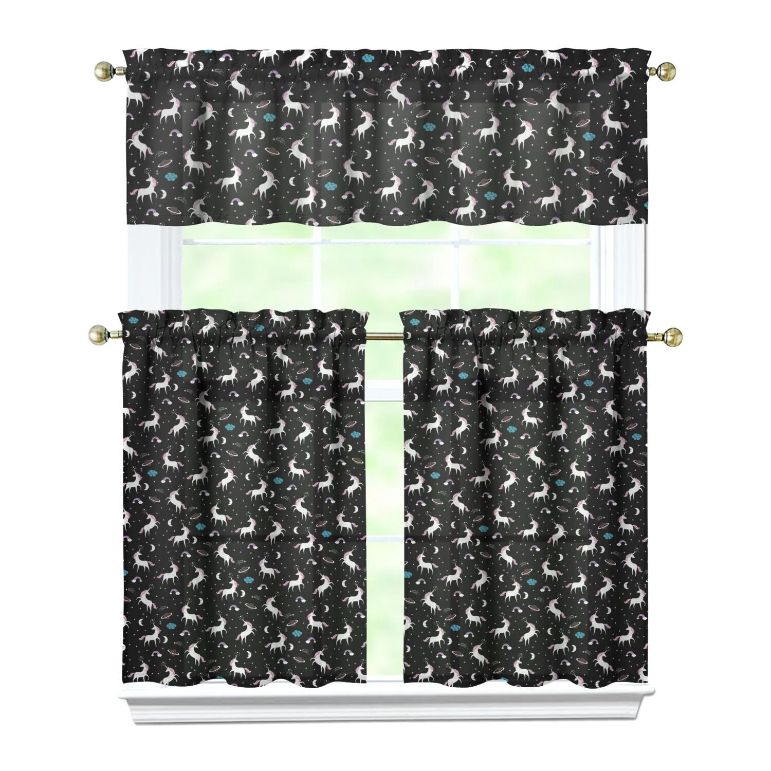 Colorful Space Galaxy Cartoon Kitchen Curtains Tier and Valance Set ...