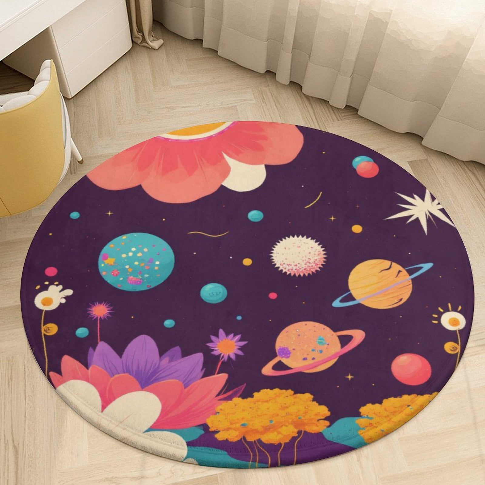 Colorful Space Garden Print Round Area Rugs for Bedroom Living Room ...