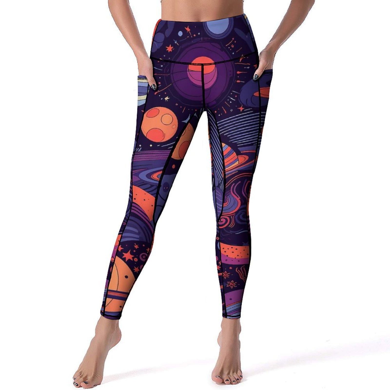 Colorful Space Leggings Purple Planets Push Up Yoga Pants Sweet Stretch ...