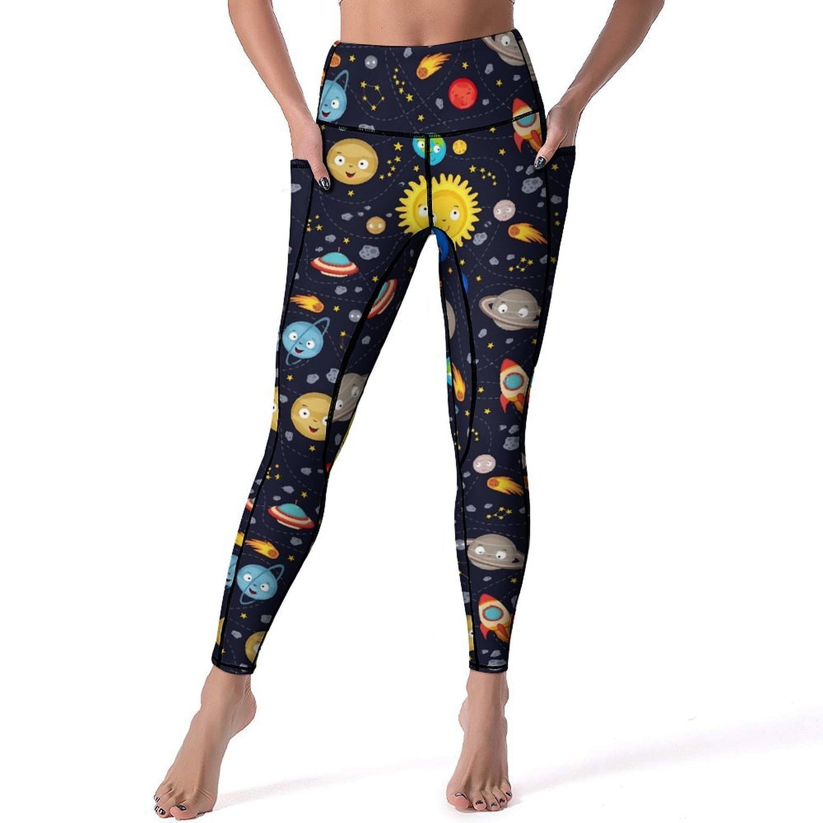 Colorful Space Leggings Purple Planets Push Up Yoga Pants Sweet Stretch ...
