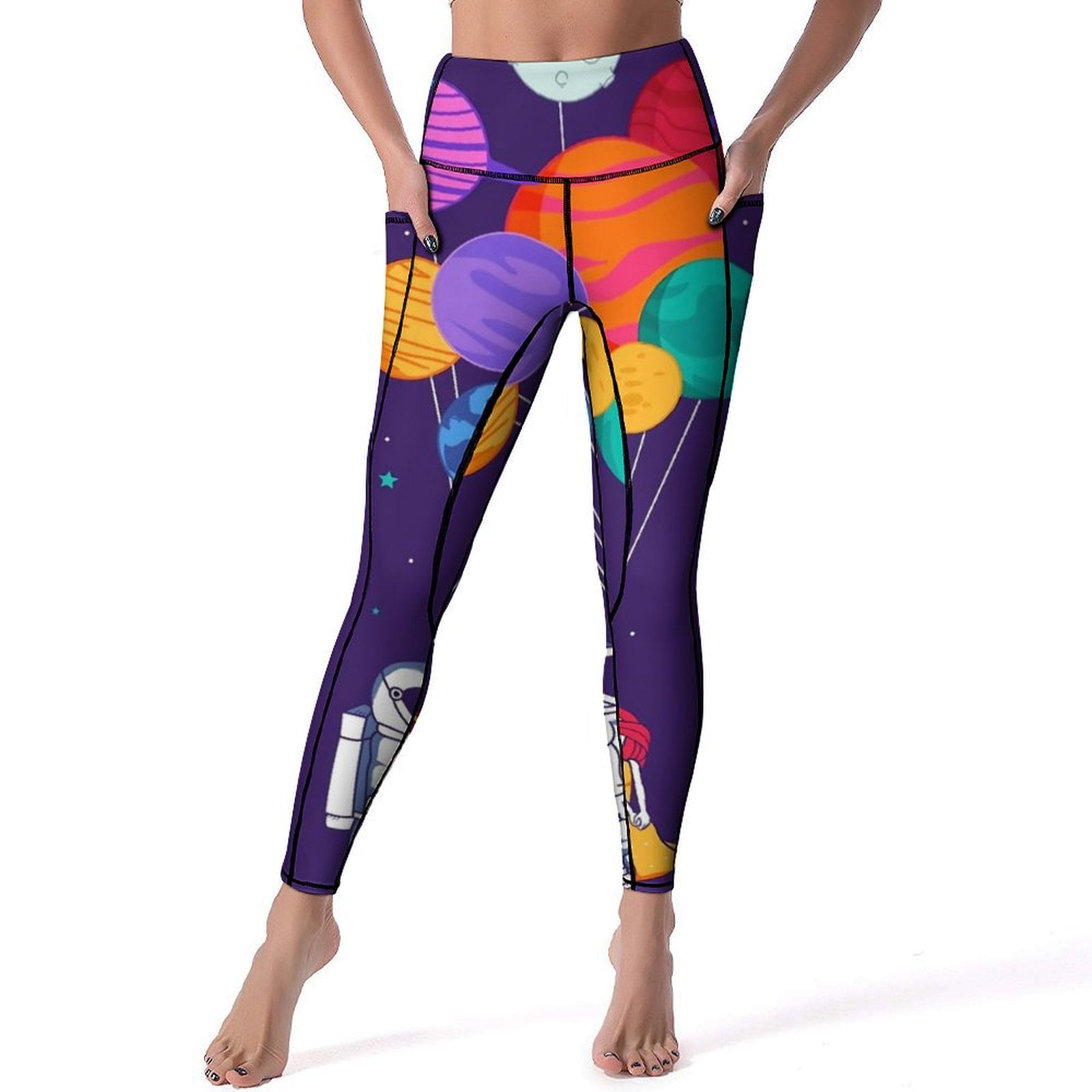 Colorful Space Leggings Purple Planets Push Up Yoga Pants Sweet Stretch ...