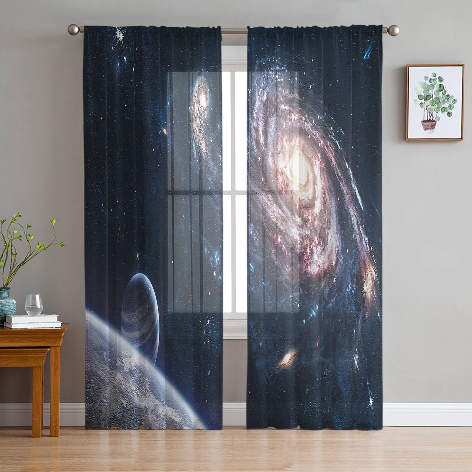 Colorful Space Nebula Starry Sky Galaxy Sheer Voile Curtains for Living ...
