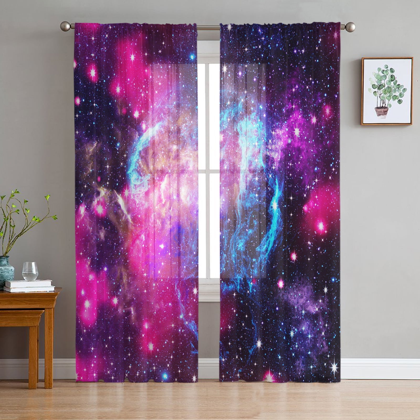 Colorful Space Nebula Starry Sky Galaxy Sheer Voile Curtains for Living ...