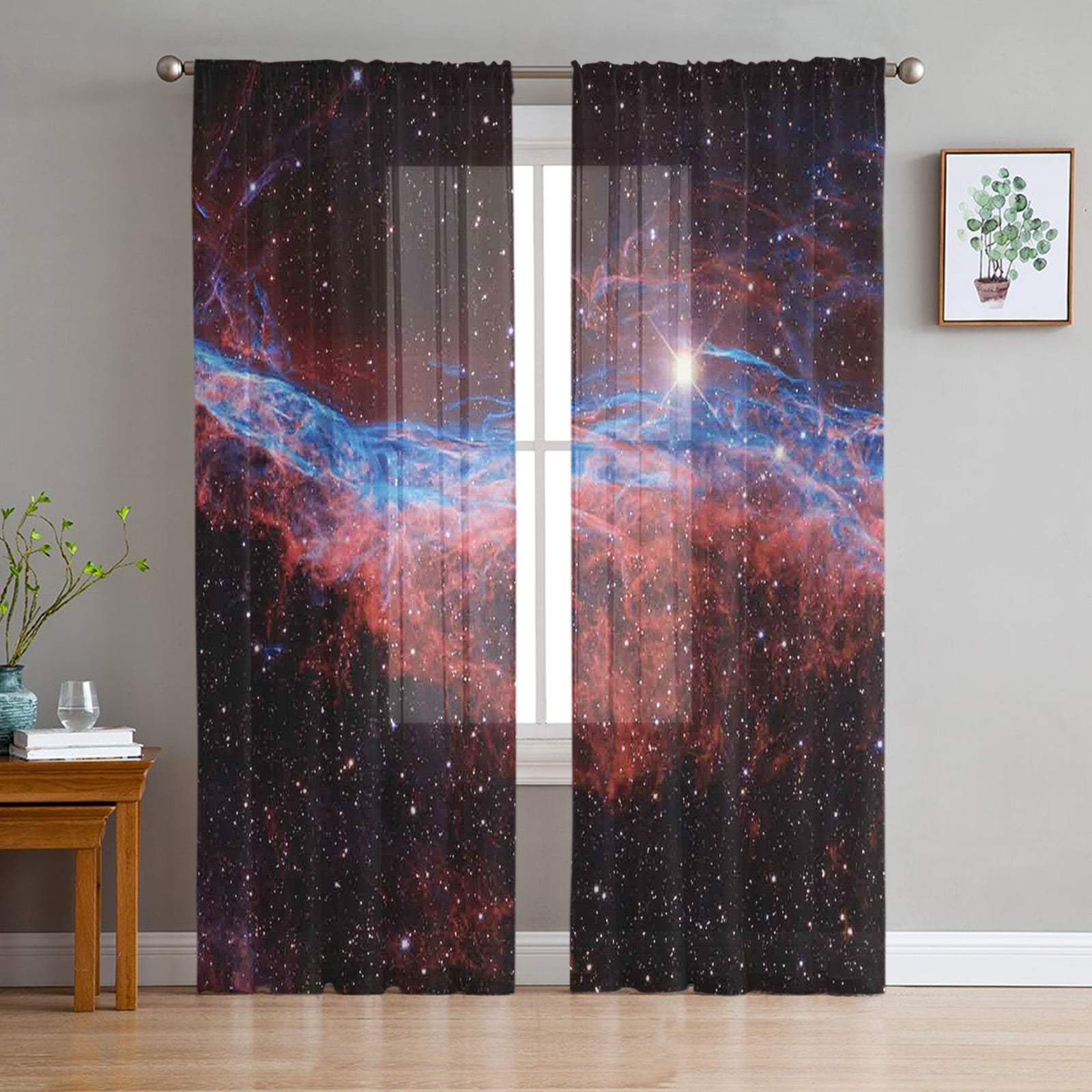 Colorful Space Nebula Starry Sky Galaxy Sheer Voile Curtains for Living ...