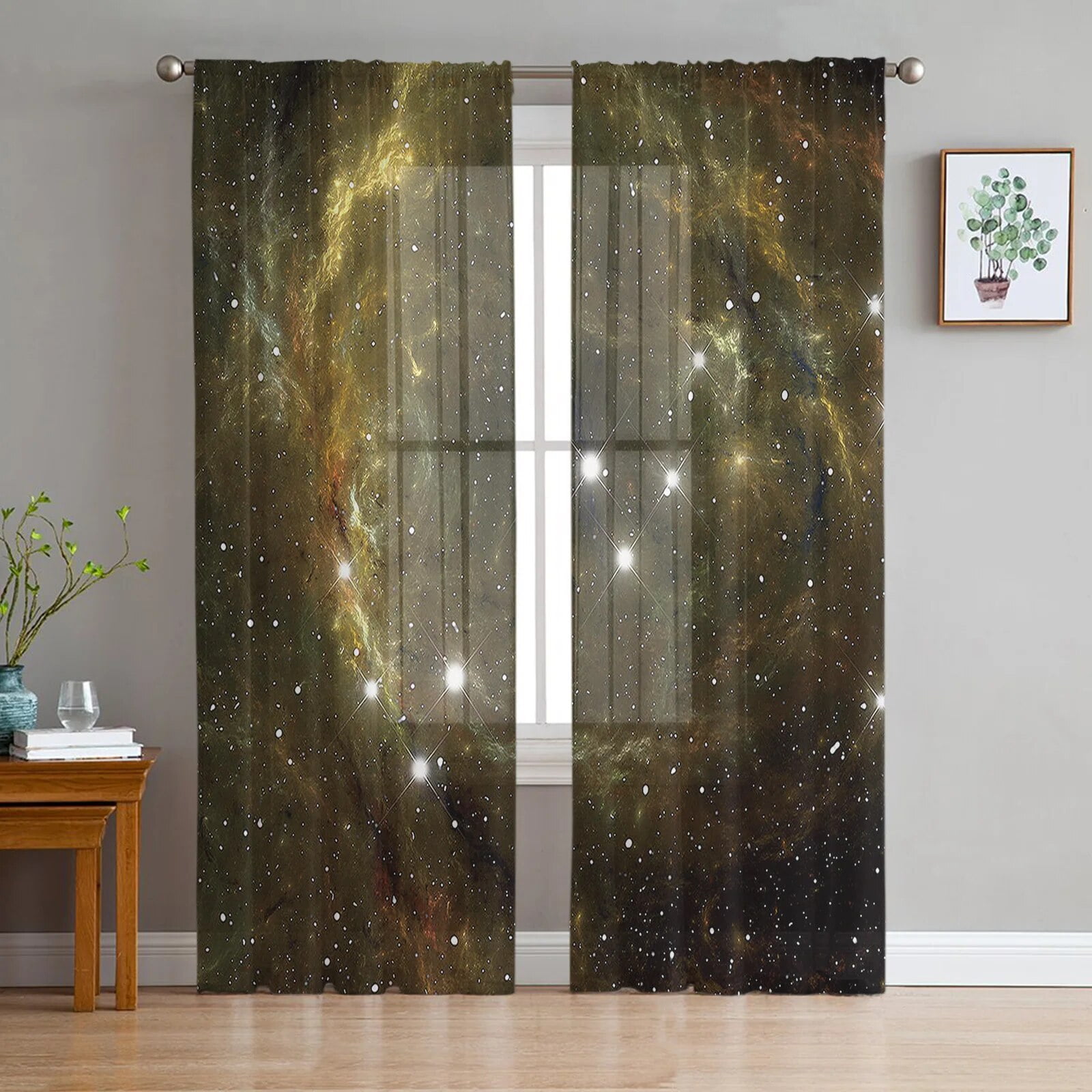 Colorful Space Nebula Starry Sky Sheer Curtains for Living Room Bedroom ...
