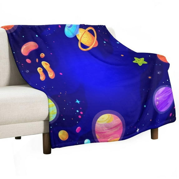 Colorful Space Planets Adventure Throws Blankets for Sofa Bed Winter ...