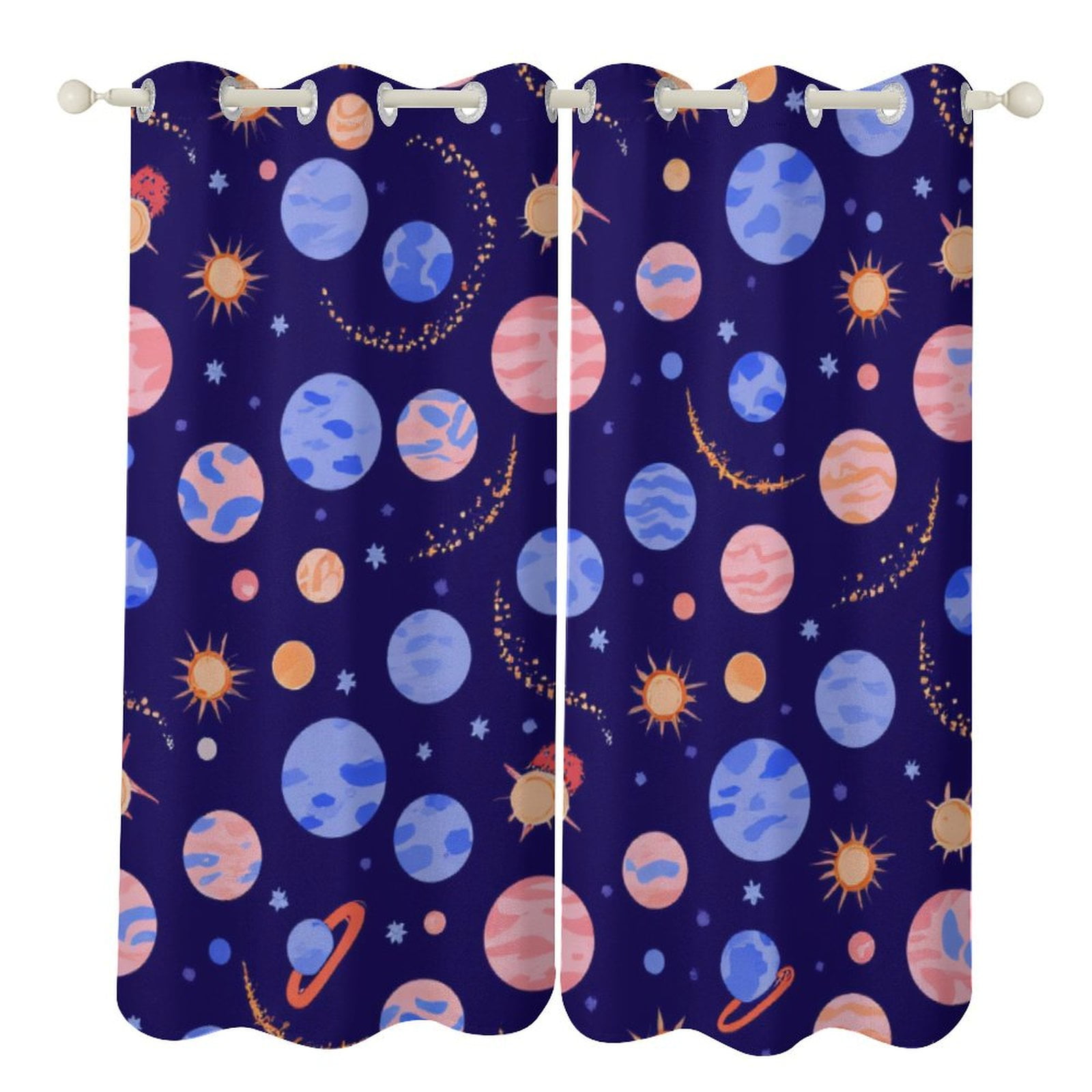 Colorful Space Planets Pattern 2 Panels 3D Printing Pattern Curtain for ...