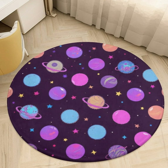 Colorful Space Planets Pattern Round Area Rugs for Bedroom Living Room ...