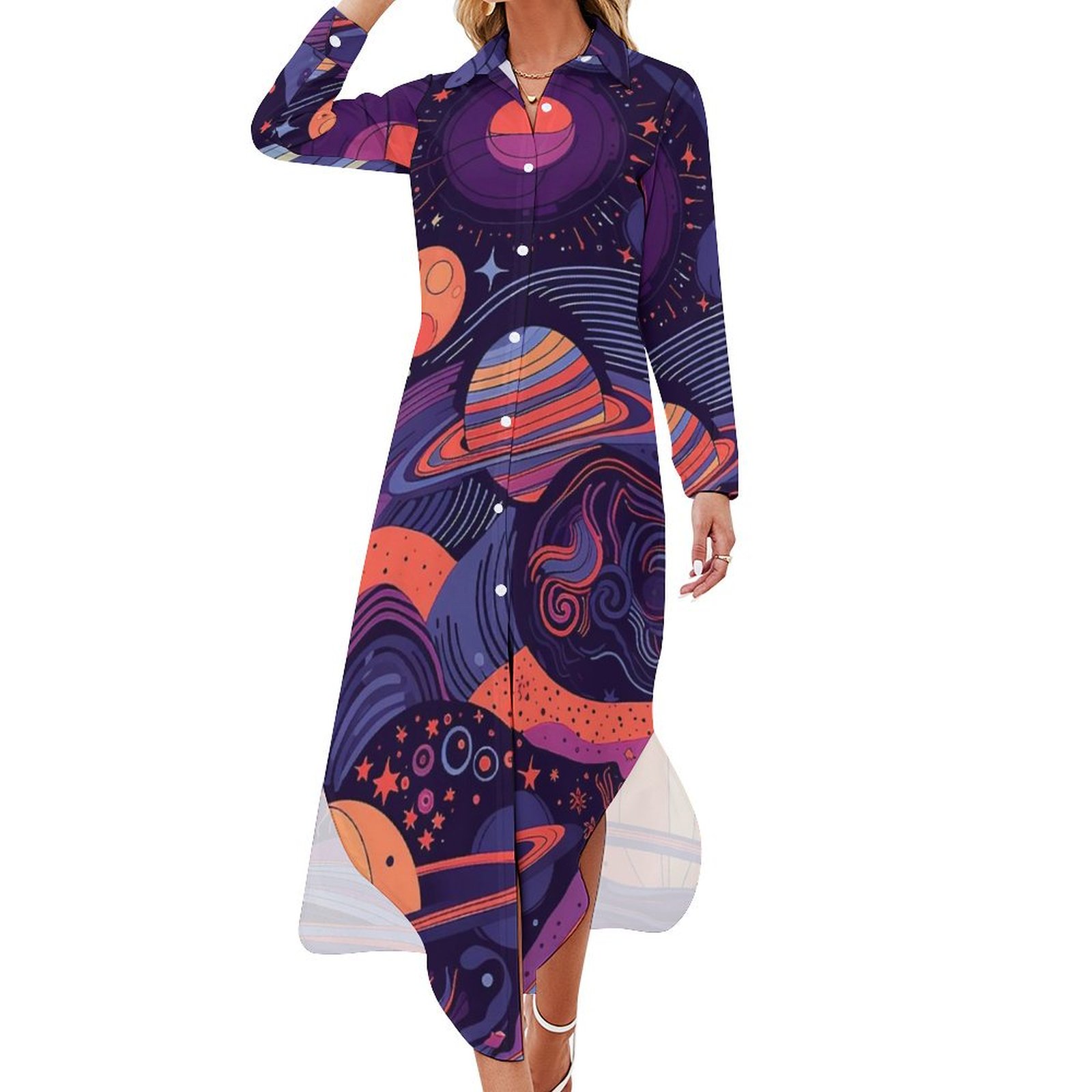 Colorful Space Print Casual Dress Nebula Haze Street Wear Dresses Long ...