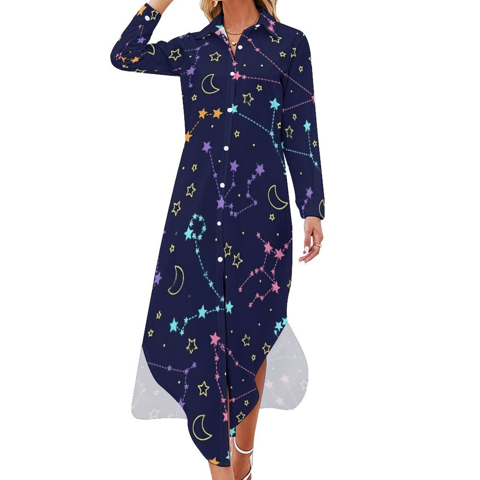 Colorful Space Print Casual Dress Nebula Haze Street Wear Dresses Long ...