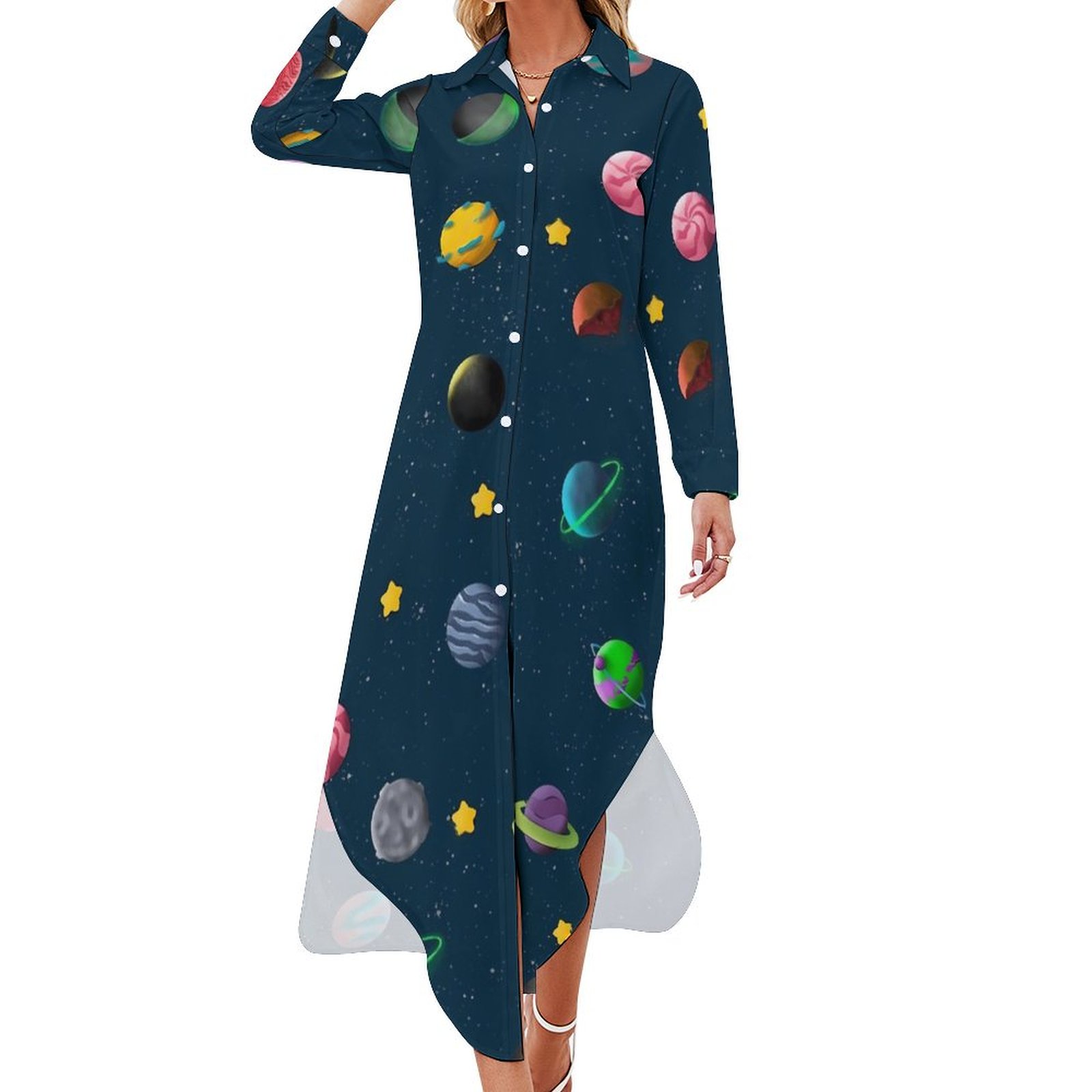 Colorful Space Print Casual Dress Nebula Haze Street Wear Dresses Long ...