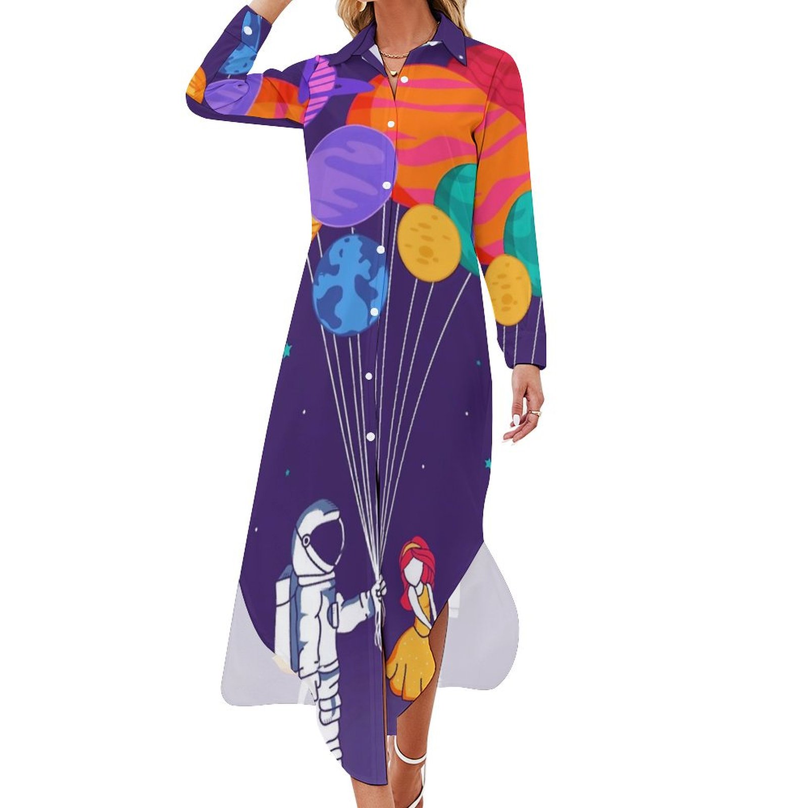 Colorful Space Print Casual Dress Nebula Haze Street Wear Dresses Long ...