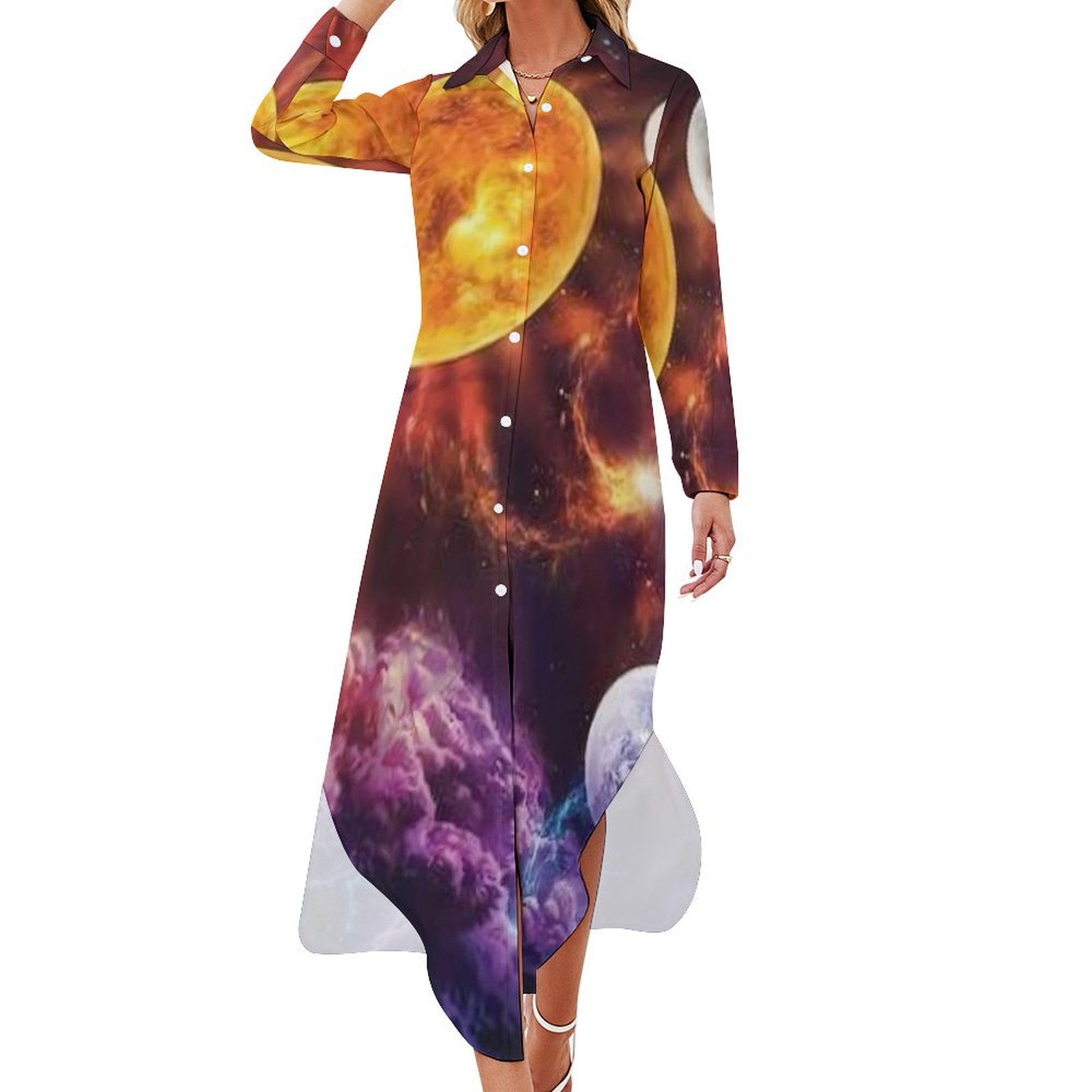 Colorful Space Print Casual Dress Nebula Haze Street Wear Dresses Long ...