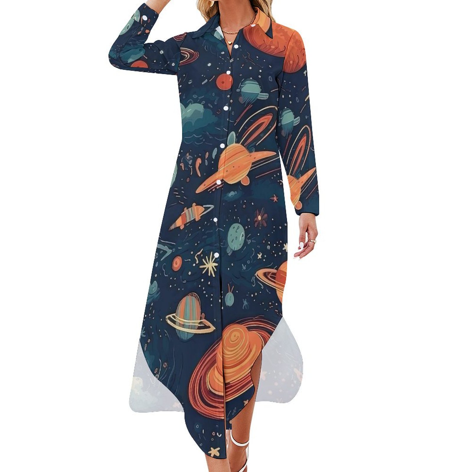 Colorful Space Print Casual Dress Nebula Haze Street Wear Dresses Long ...