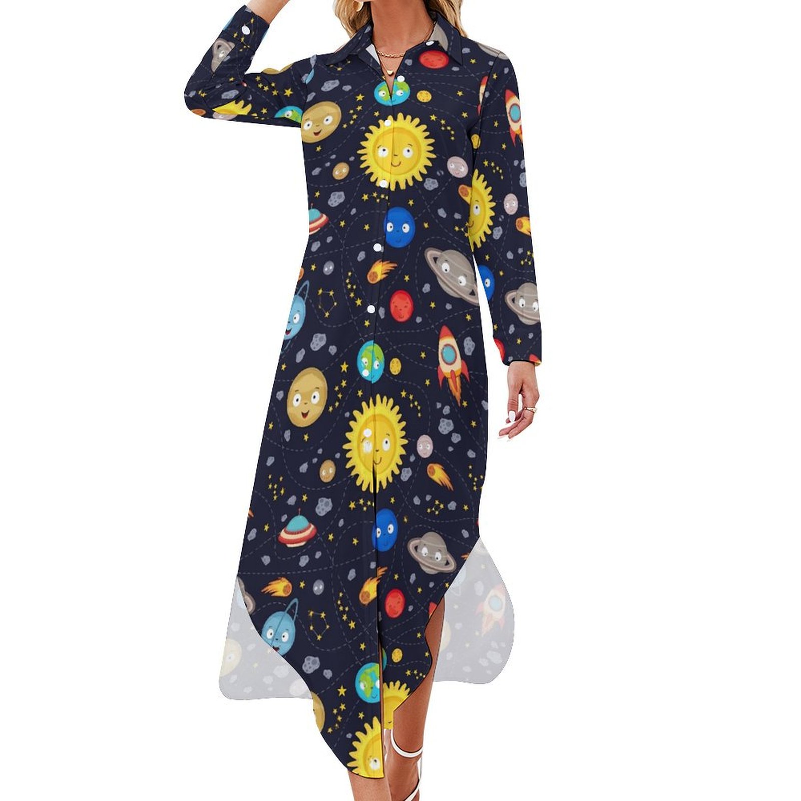 Colorful Space Print Casual Dress Nebula Haze Street Wear Dresses Long ...