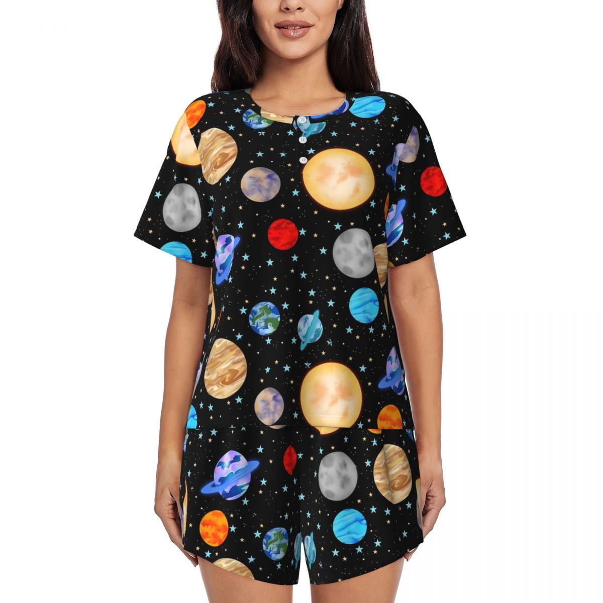 Colorful Space Print Pajamas Short Sleeve Nebula Haze 2 Pieces Bedroom ...