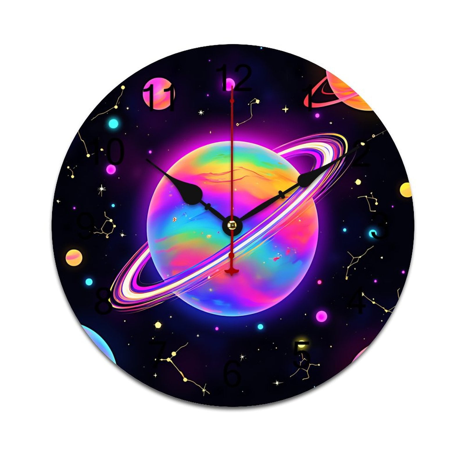 Colorful Space Printed Silent Wall Clock Round Kitchen Clock Chic Quiet ...