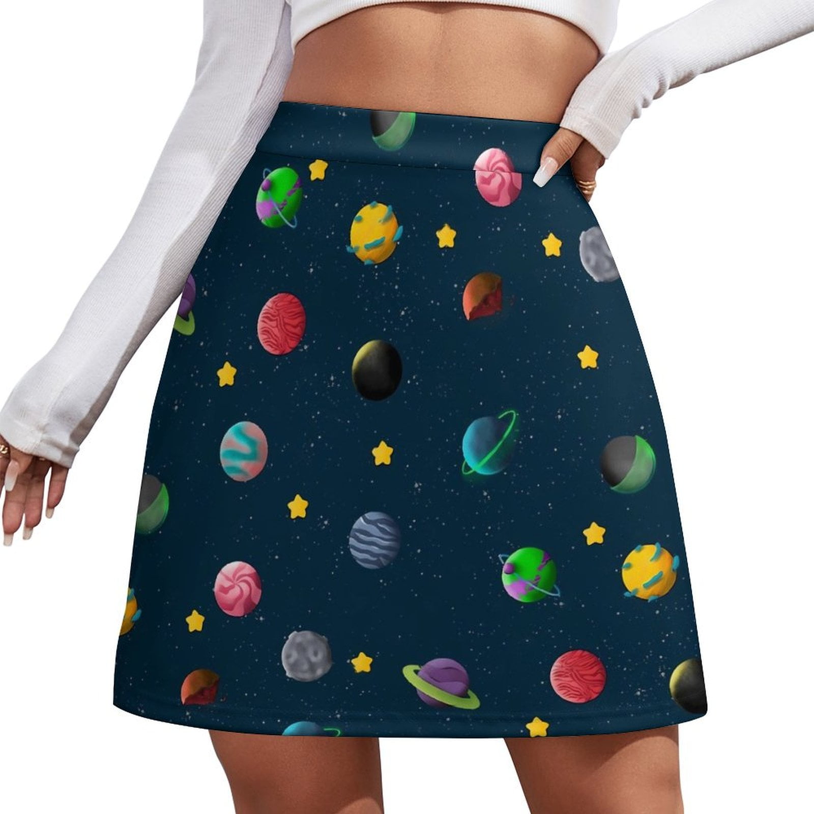 Colorful Space Skirt Women Fantasy Planets Elegant Mini Skirts High ...