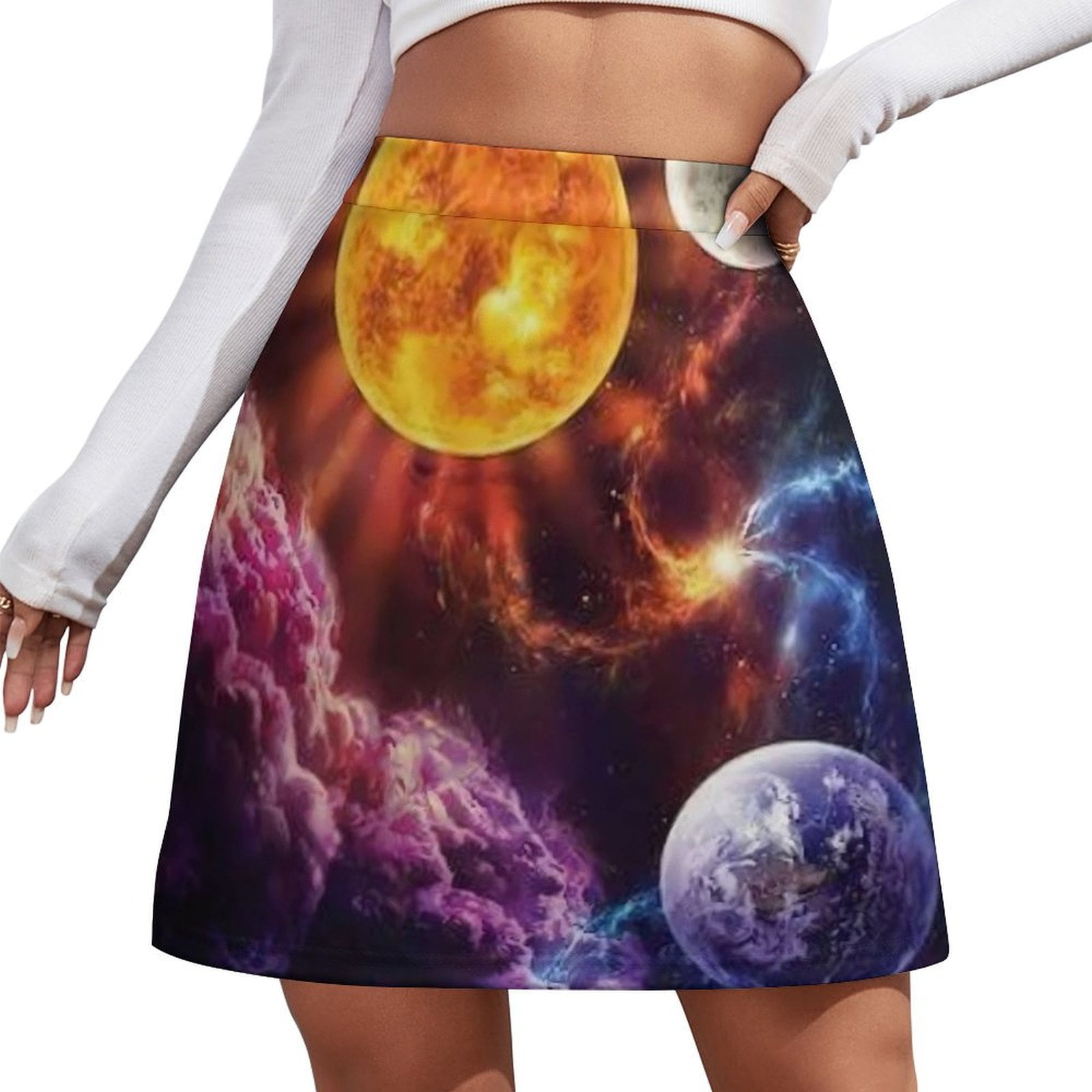 Colorful Space Skirt Women Fantasy Planets Elegant Mini Skirts High ...