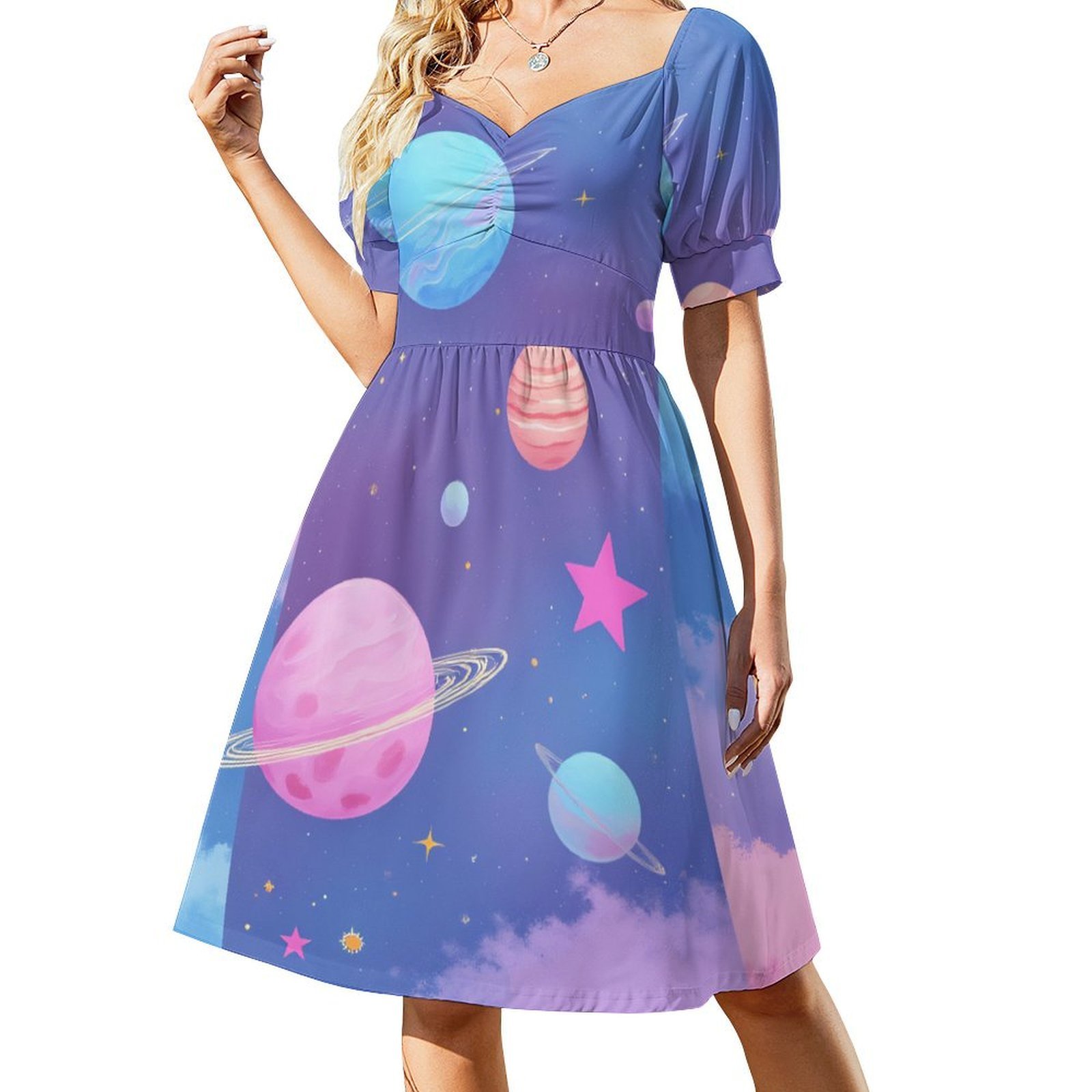 Colorful Space with Planets And Stars Summer Women's Dress 2025 Elegant ...