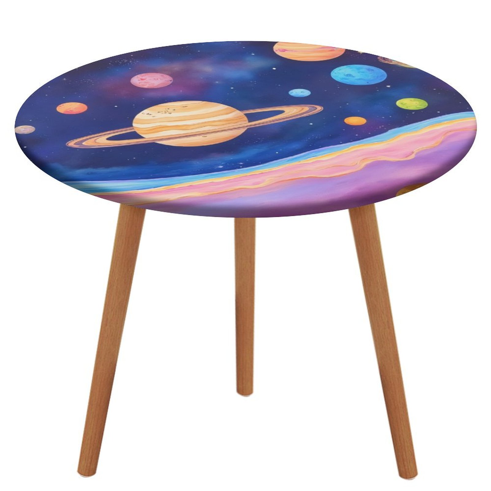 Colorful Space with Planets Pattern Round Tablecloth Waterproof Elastic ...