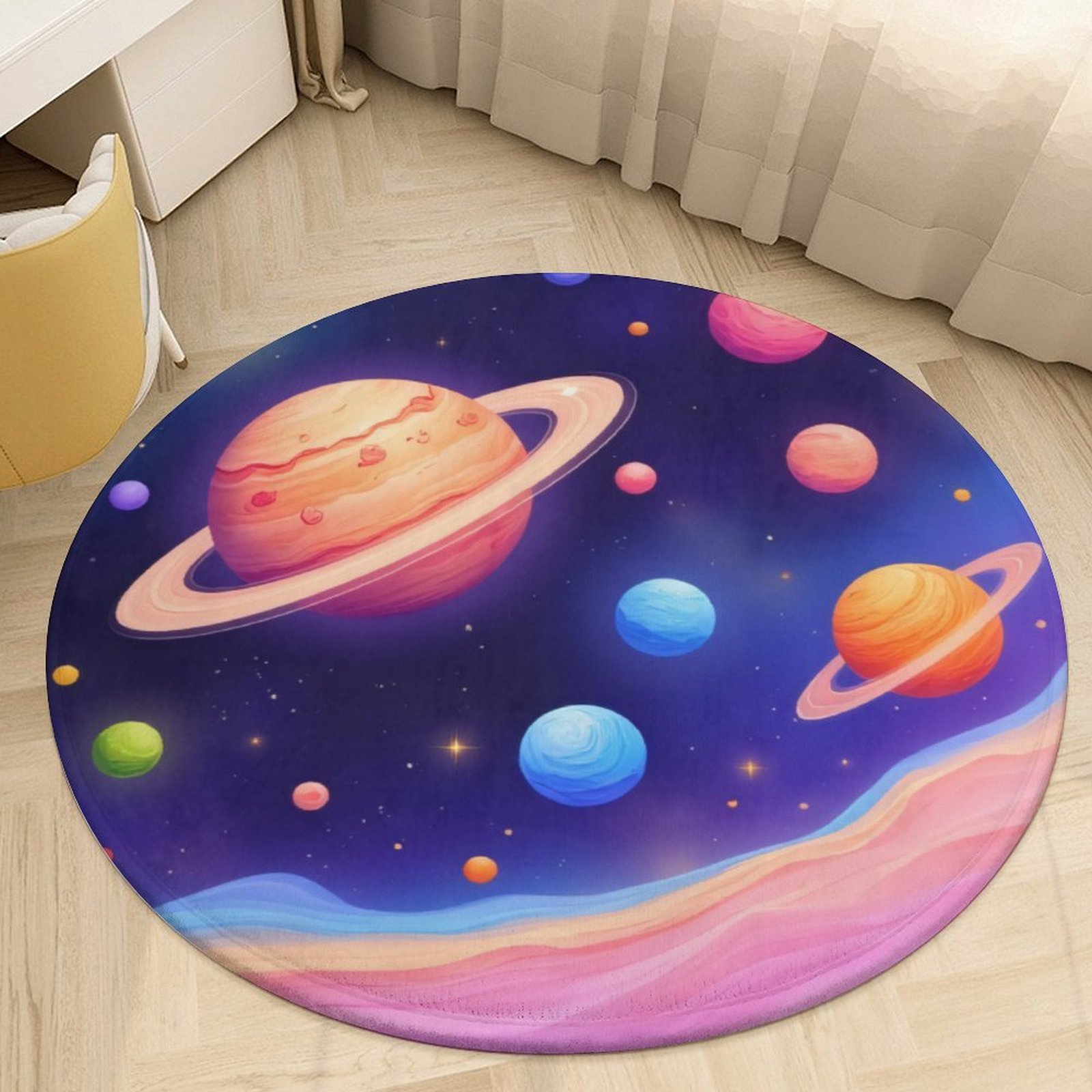 Colorful Space with Planets Round Area Rugs for Bedroom Living Room ...