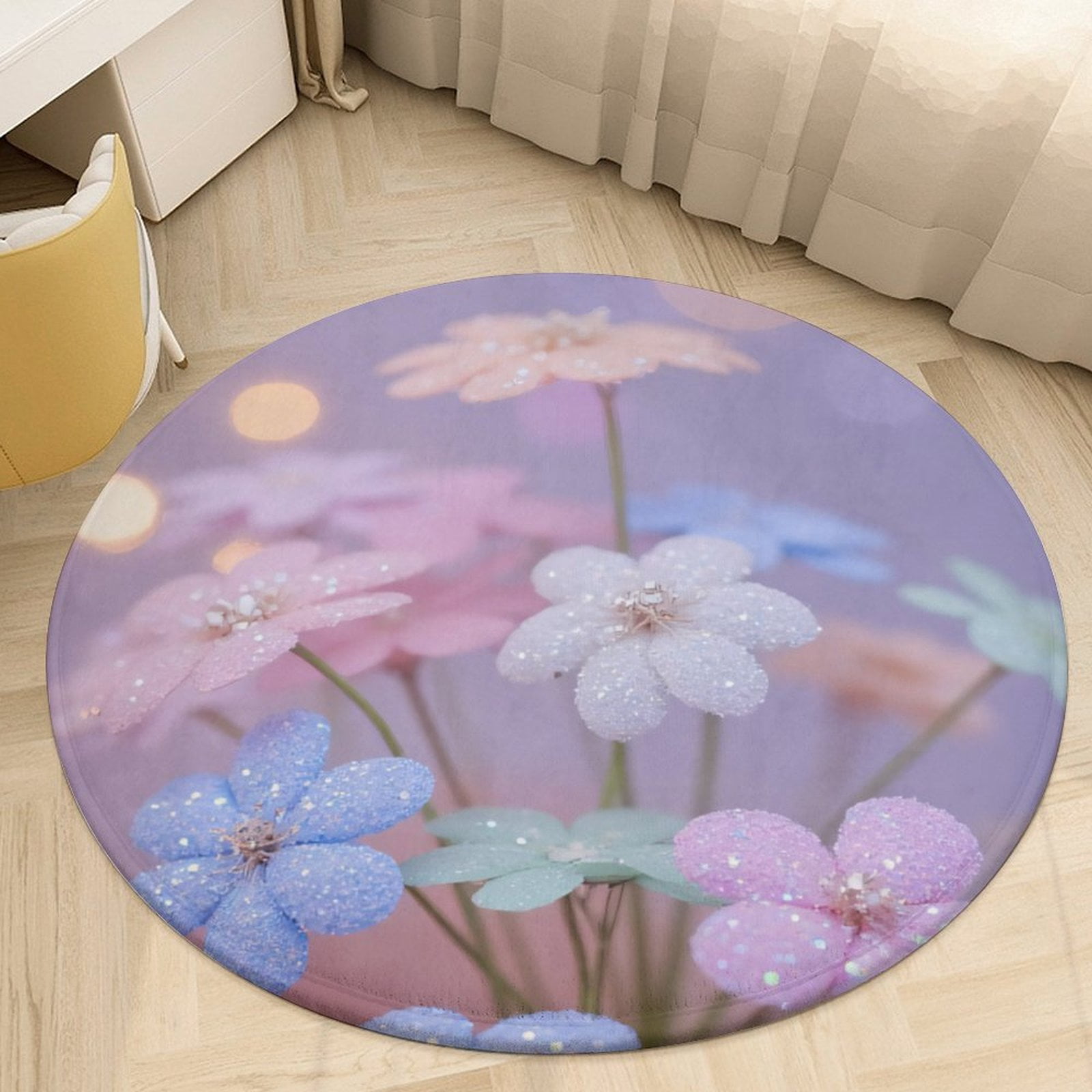 Colorful Sparkling Flowers Round Area Rugs for Bedroom Living Room, 6FT ...
