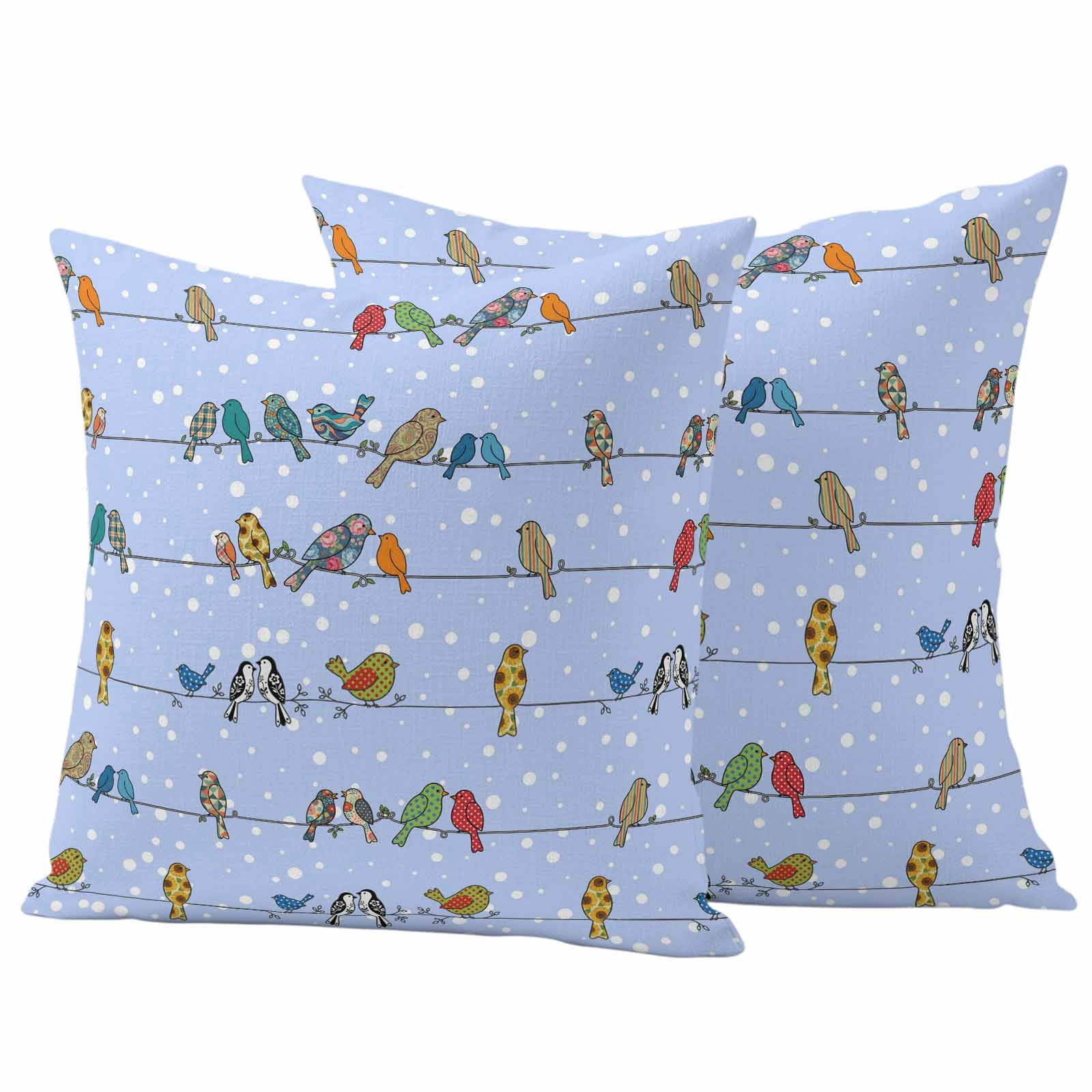 Colorful Sparrows Outdoor Pillow Covers Set of 2 Watercolor Cute Birds ...