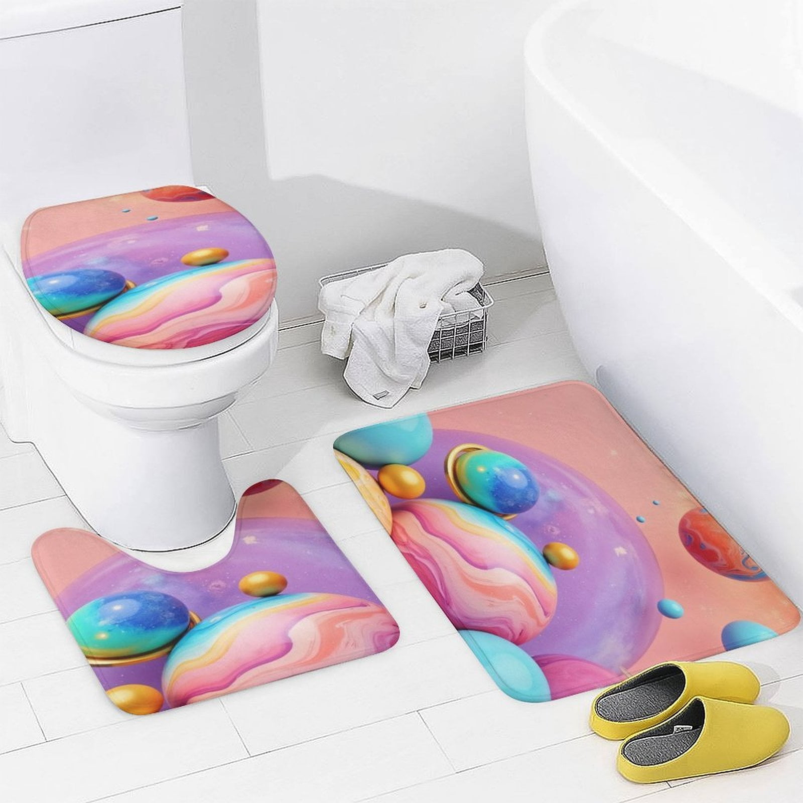 Colorful Spheres Abstract Art Bathroom Rugs Sets 3 Piece Toilet Lid ...