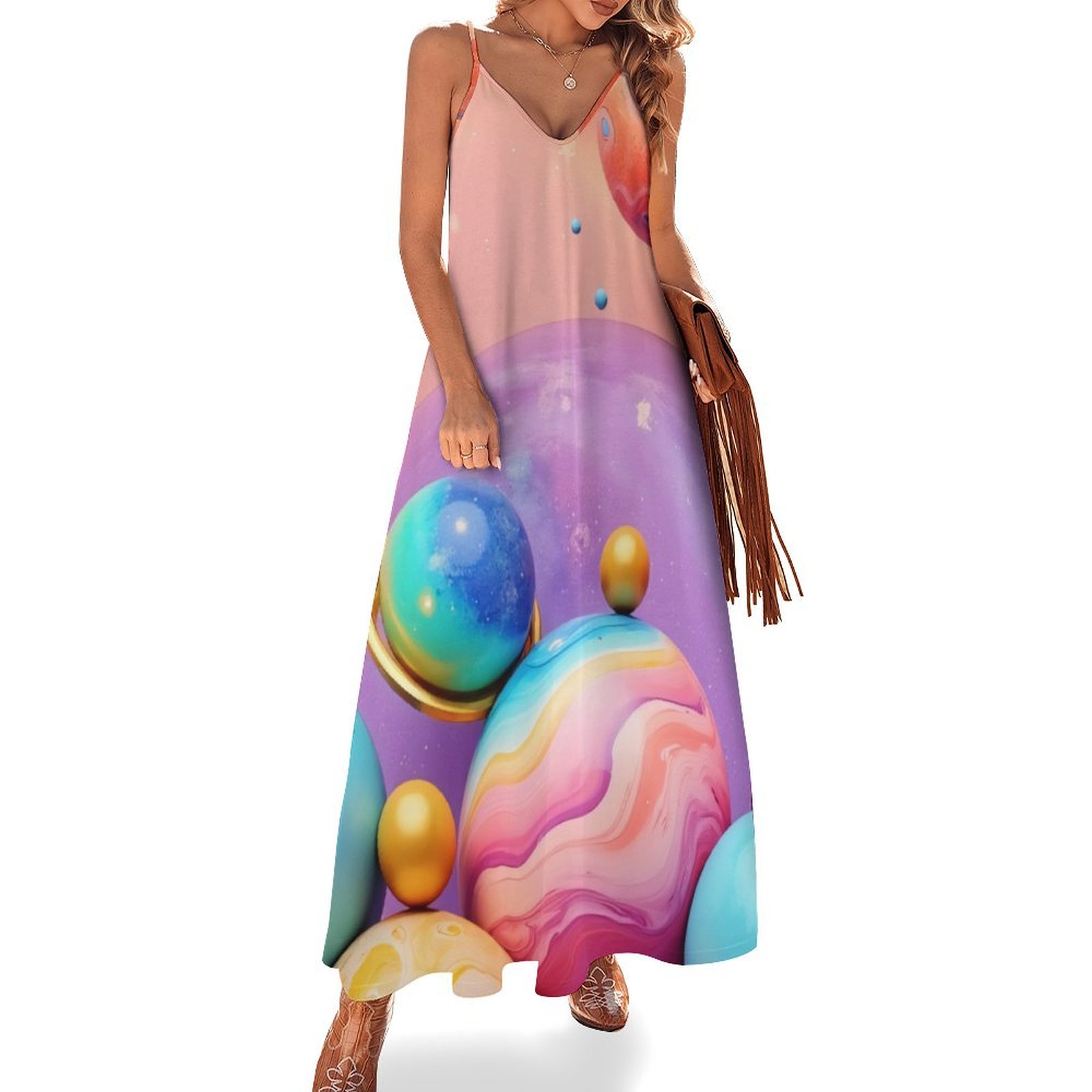 Colorful Spheres Abstract Art Sleeveless Dress Women's Luxury Party ...