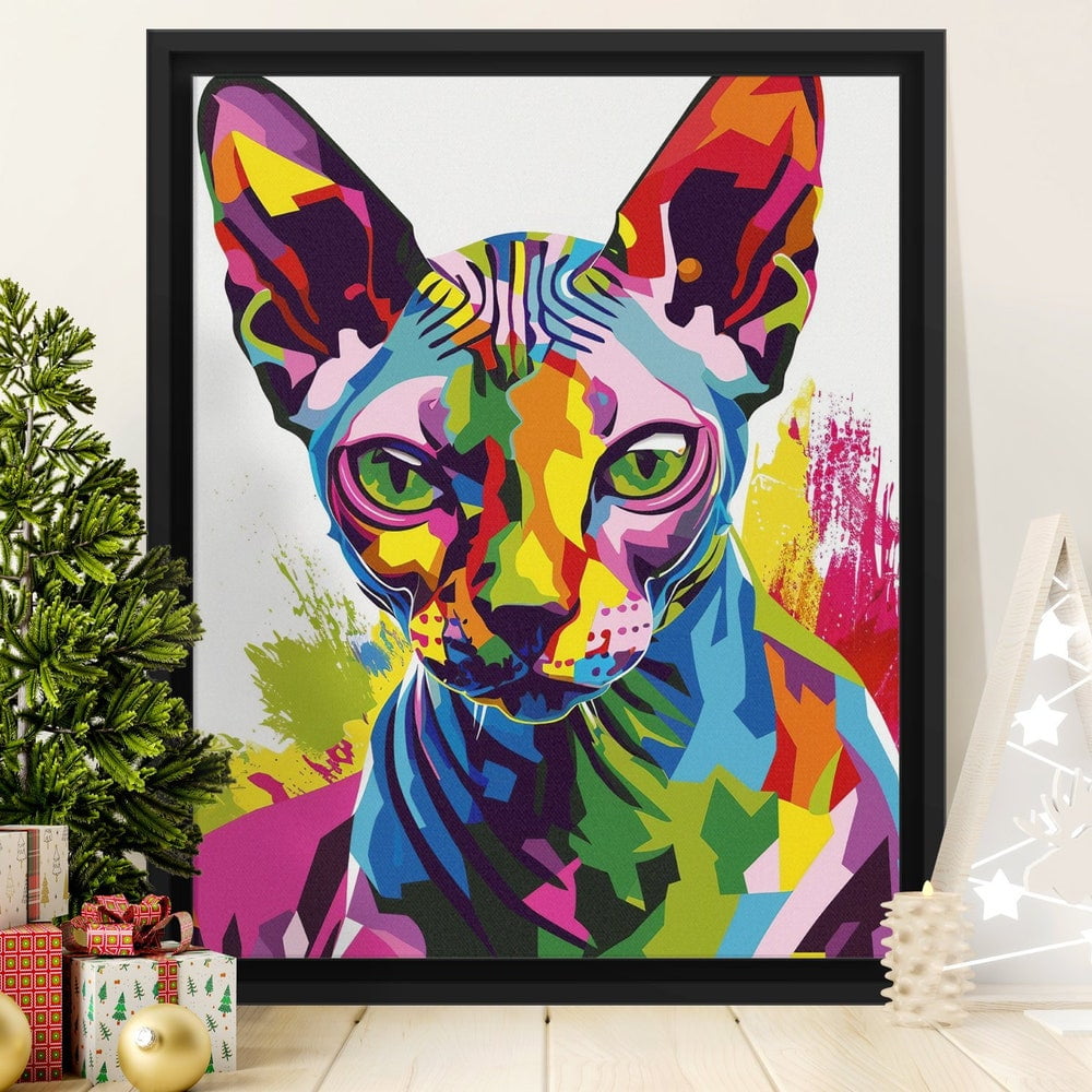 Colorful Sphynx Cat Art Print - Vibrant Abstract Animal Digital Poster, Unique Home Decor Wall ...