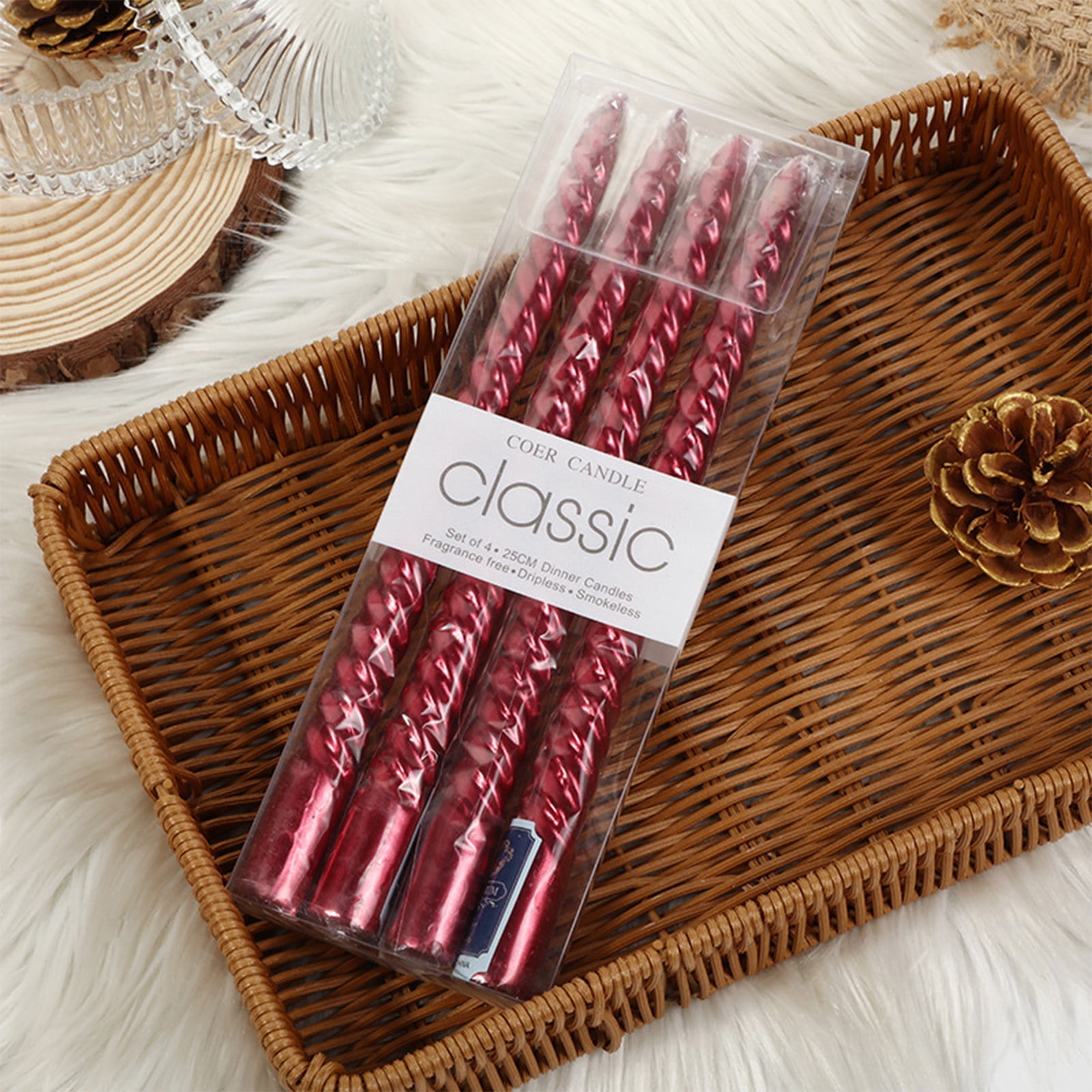 Colorful Spiral Christmas Candles, 4pcs Threaded Candle Golden Spiral ...