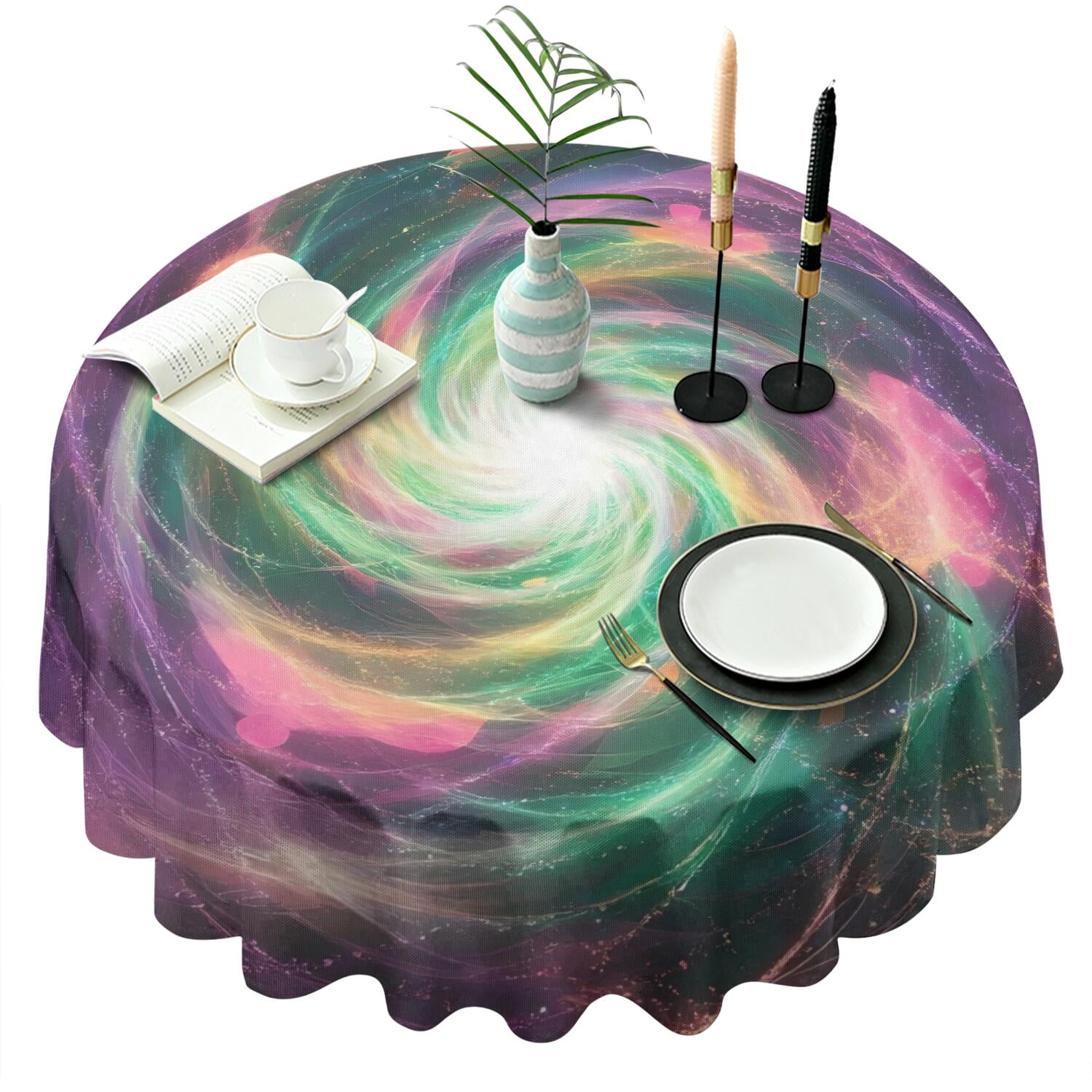 Colorful Spiral Pattern Round Tablecloth 60"x60",Wrinkle Wipeable Table ...