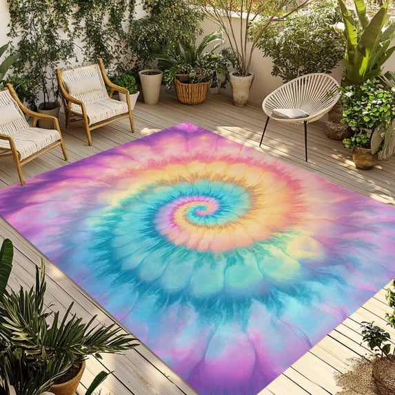 Colorful Spiral Shape Outdoor Rug, Abstract Watercolor Art Non-Slip ...