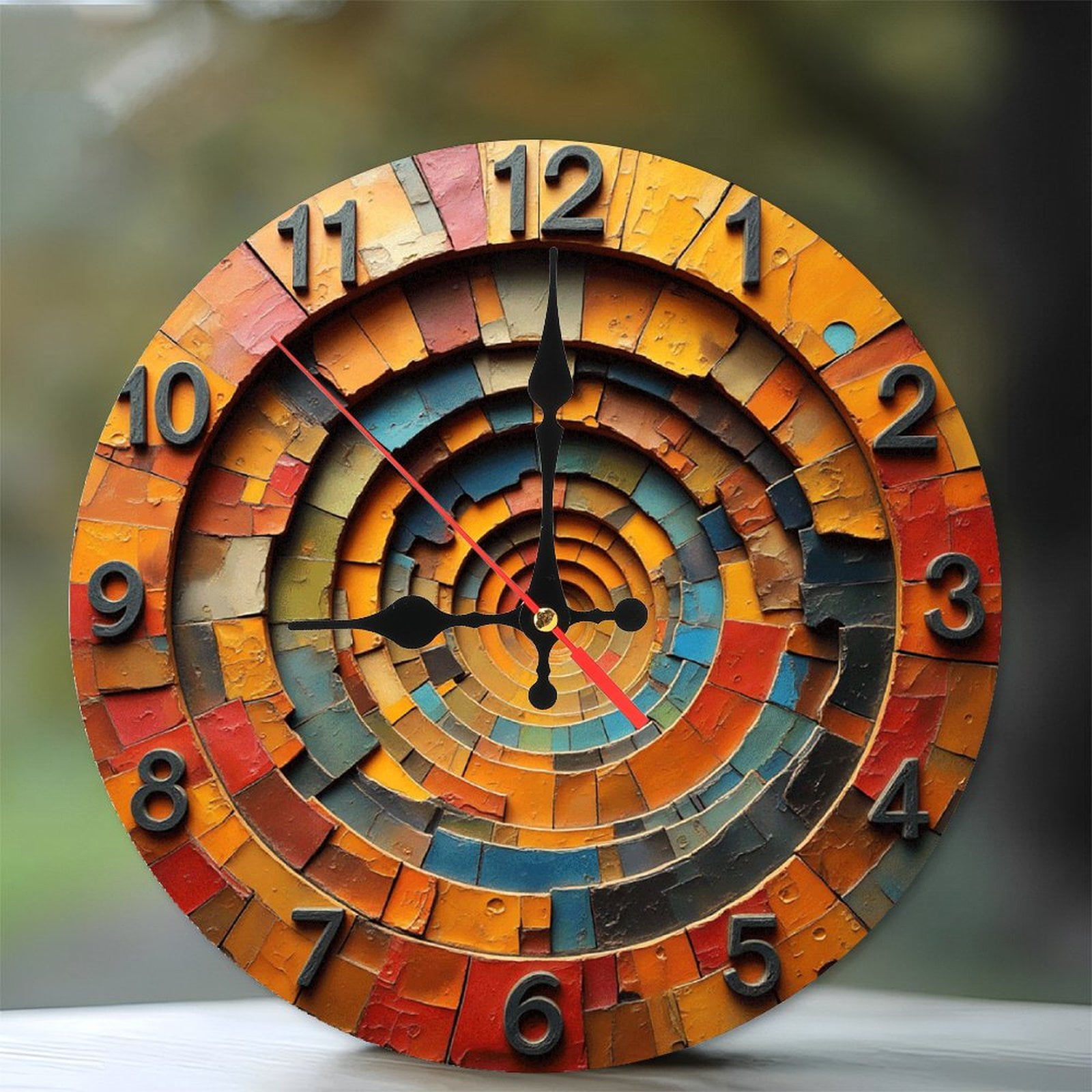 Colorful Spiral Wall Clock Art Decor for Home 10-Inch Silent Wooden ...