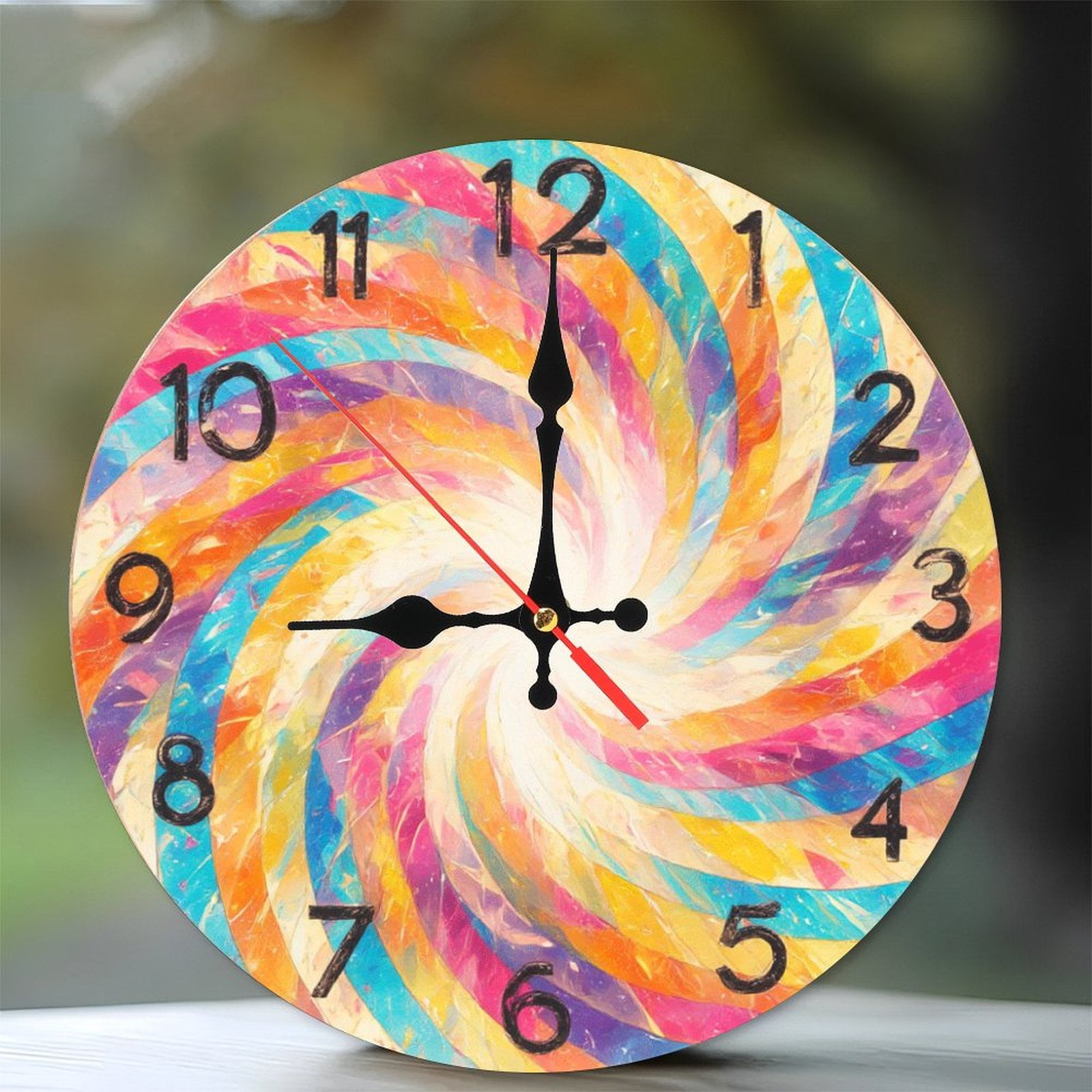 Colorful Spiral Wall Clock Rainbow Swirl Art Home Decor 10-Inch Silent ...