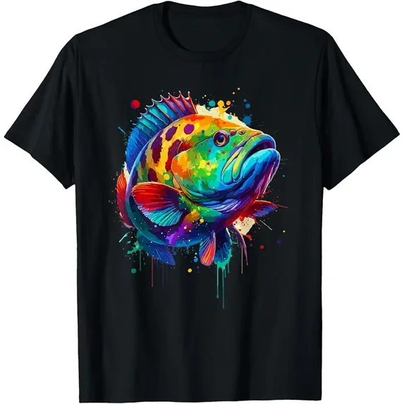 Colorful Splash Art Grouper Fish Seabass T-Shirt - Walmart.com