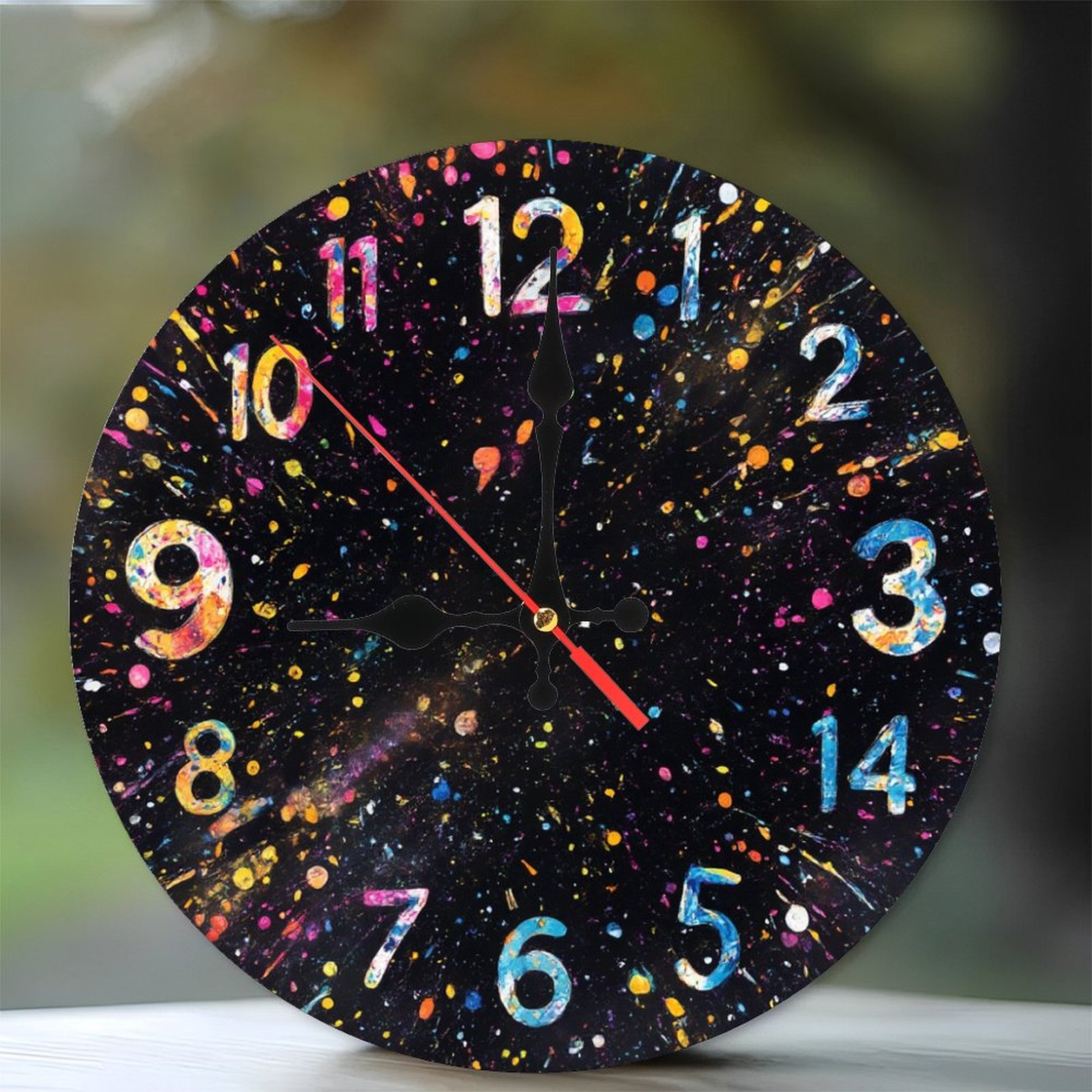 Colorful Splash Paint Starry Clock Wall Decor 10-Inch Silent Wooden ...