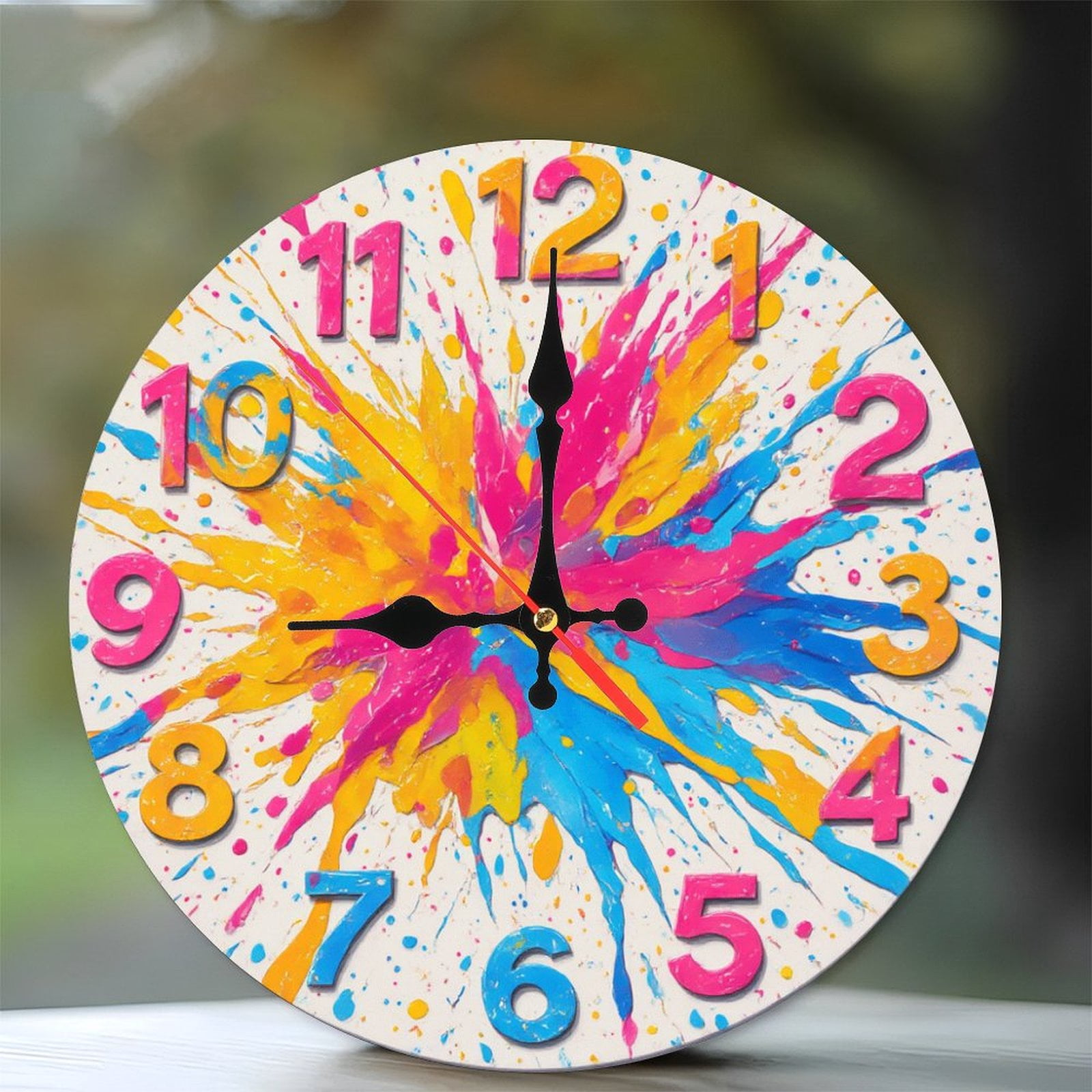 Colorful Splash Paint Wall Clock Home Decor Art 10-Inch Silent Wooden ...