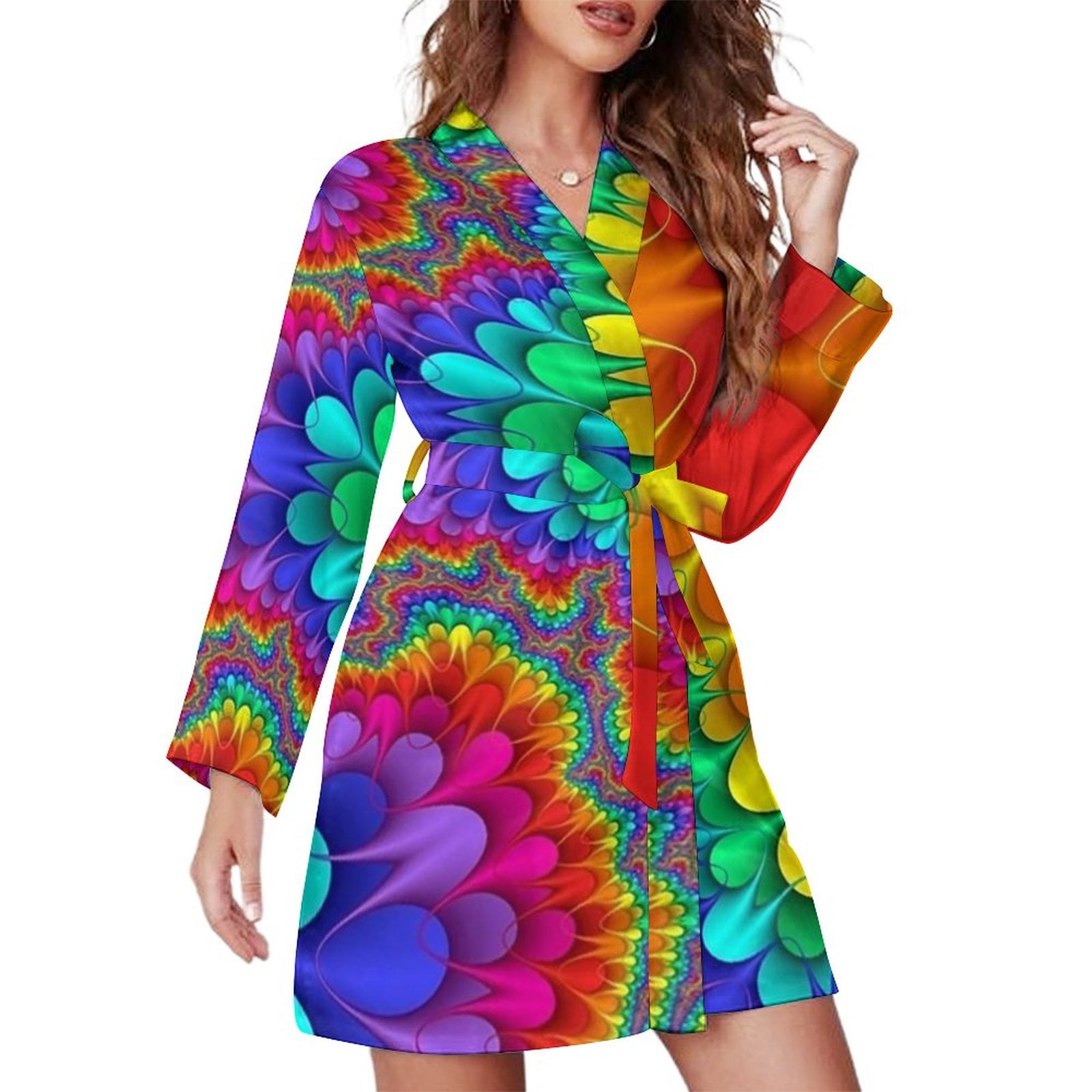 Colorful Splash Pajama Robe Abstract Ink Print Long Sleeve Casual ...