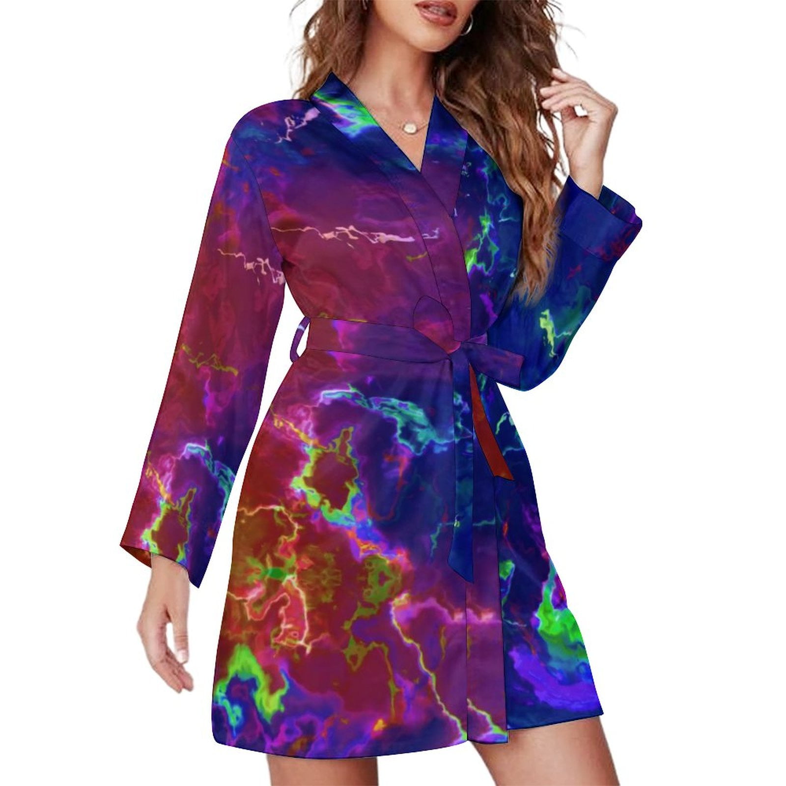 Colorful Splash Pajama Robe Abstract Ink Print Long Sleeve Casual ...