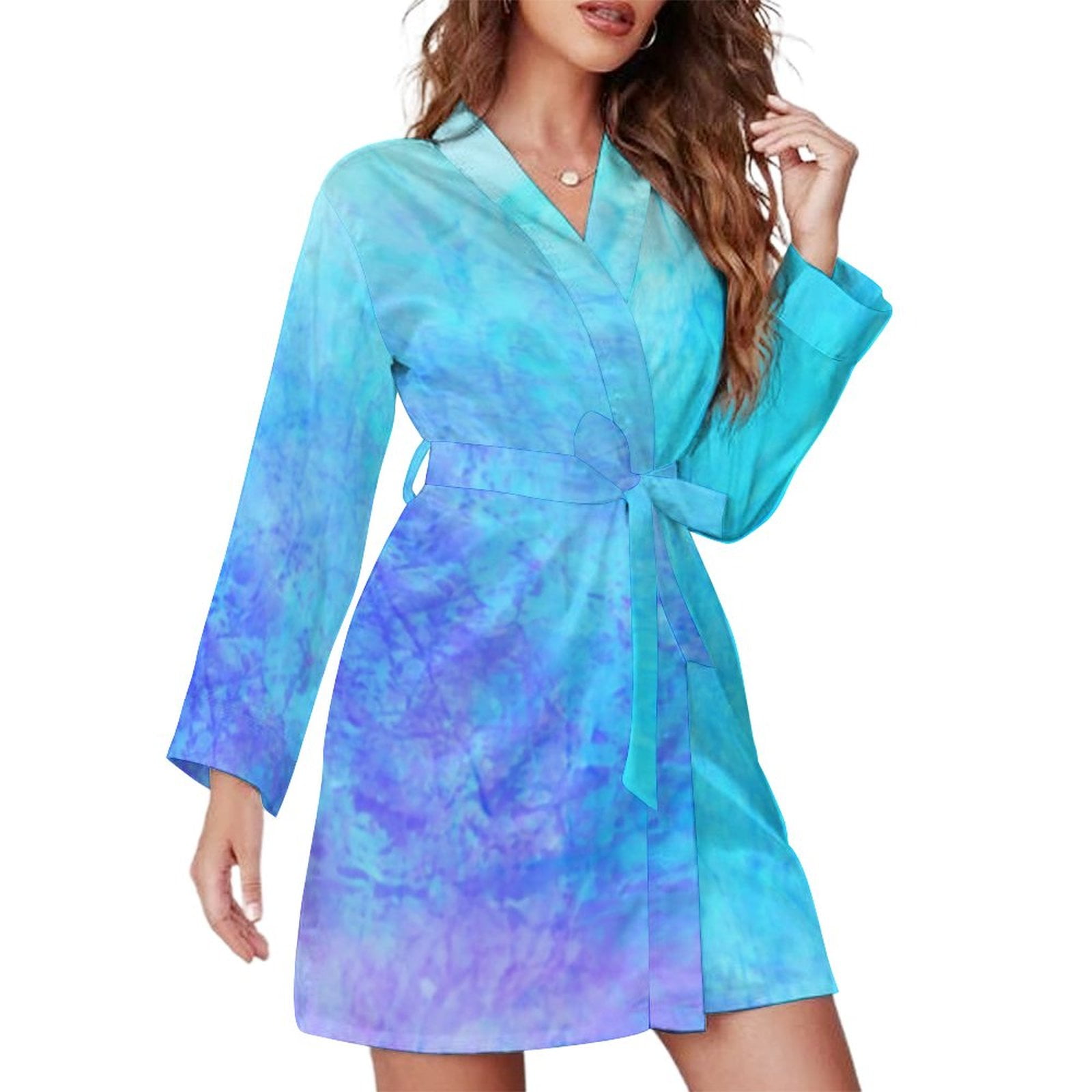 Colorful Splash Pajama Robe Abstract Ink Print Long Sleeve Casual ...