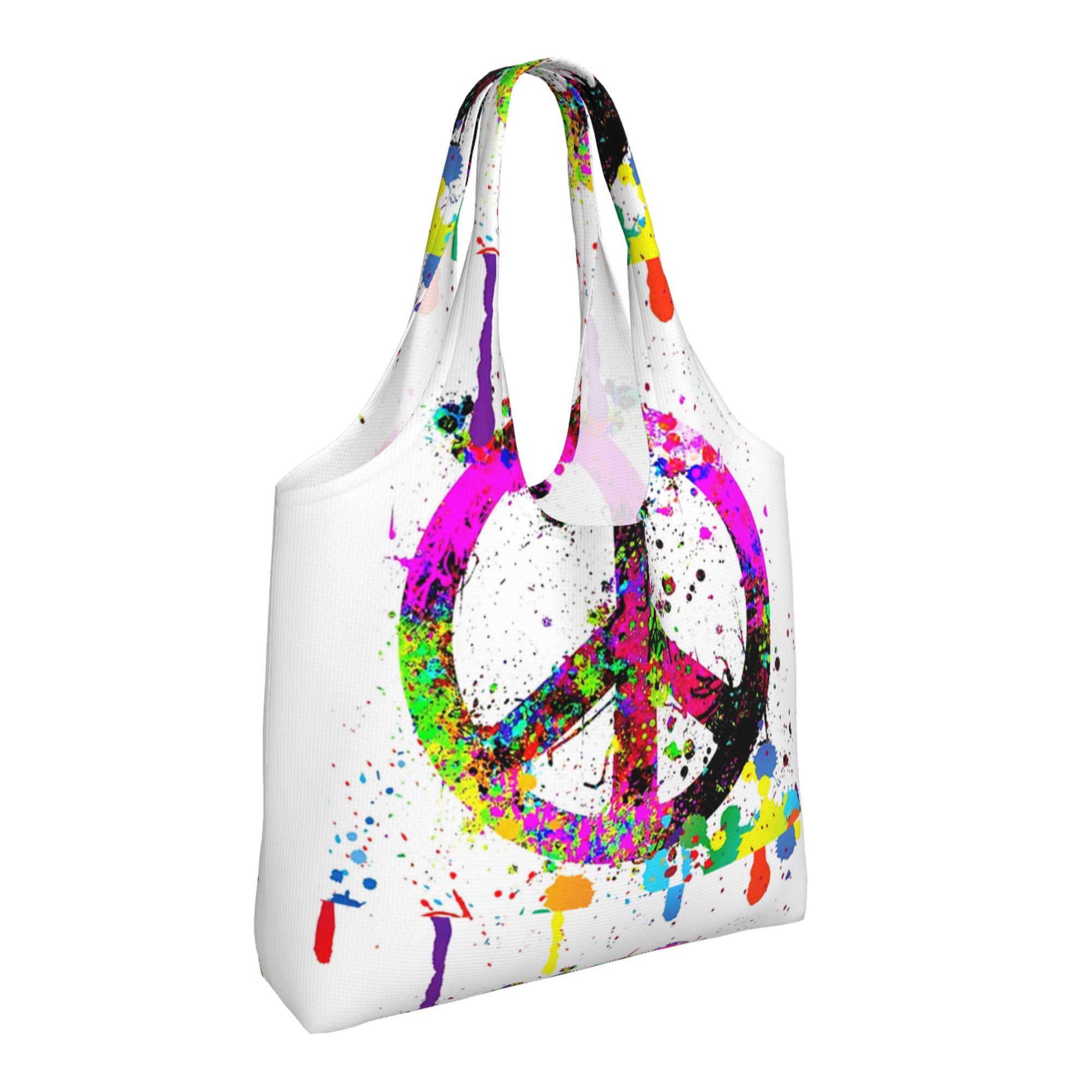 Colorful Splash Peace Symbol Sign Painting Canvas Tote Pocket For Women ...