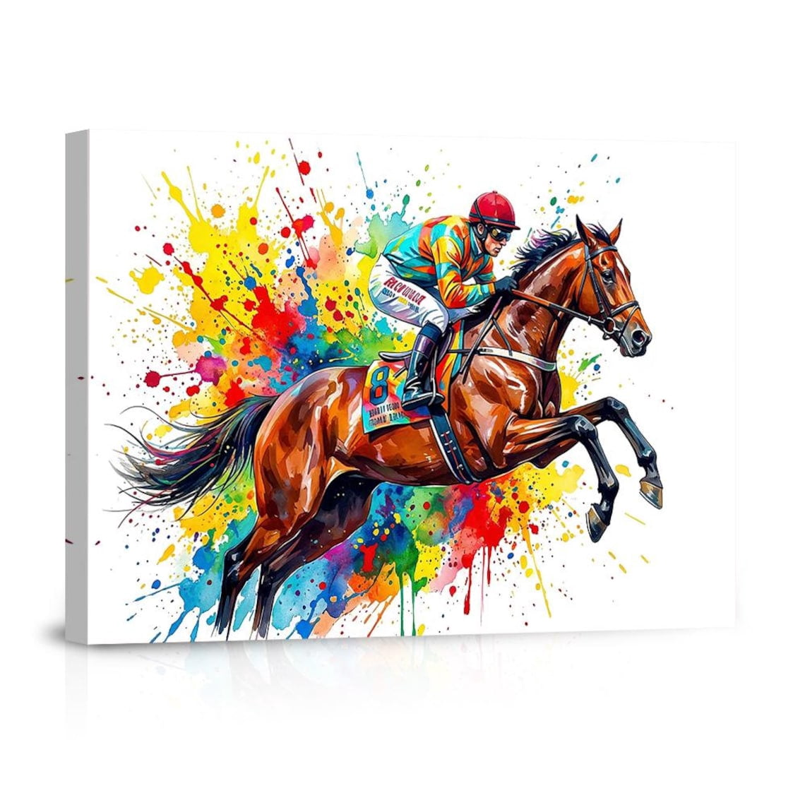 Colorful Splash Racehorse And Jockey Vibrant Equestrian For Game Room ...