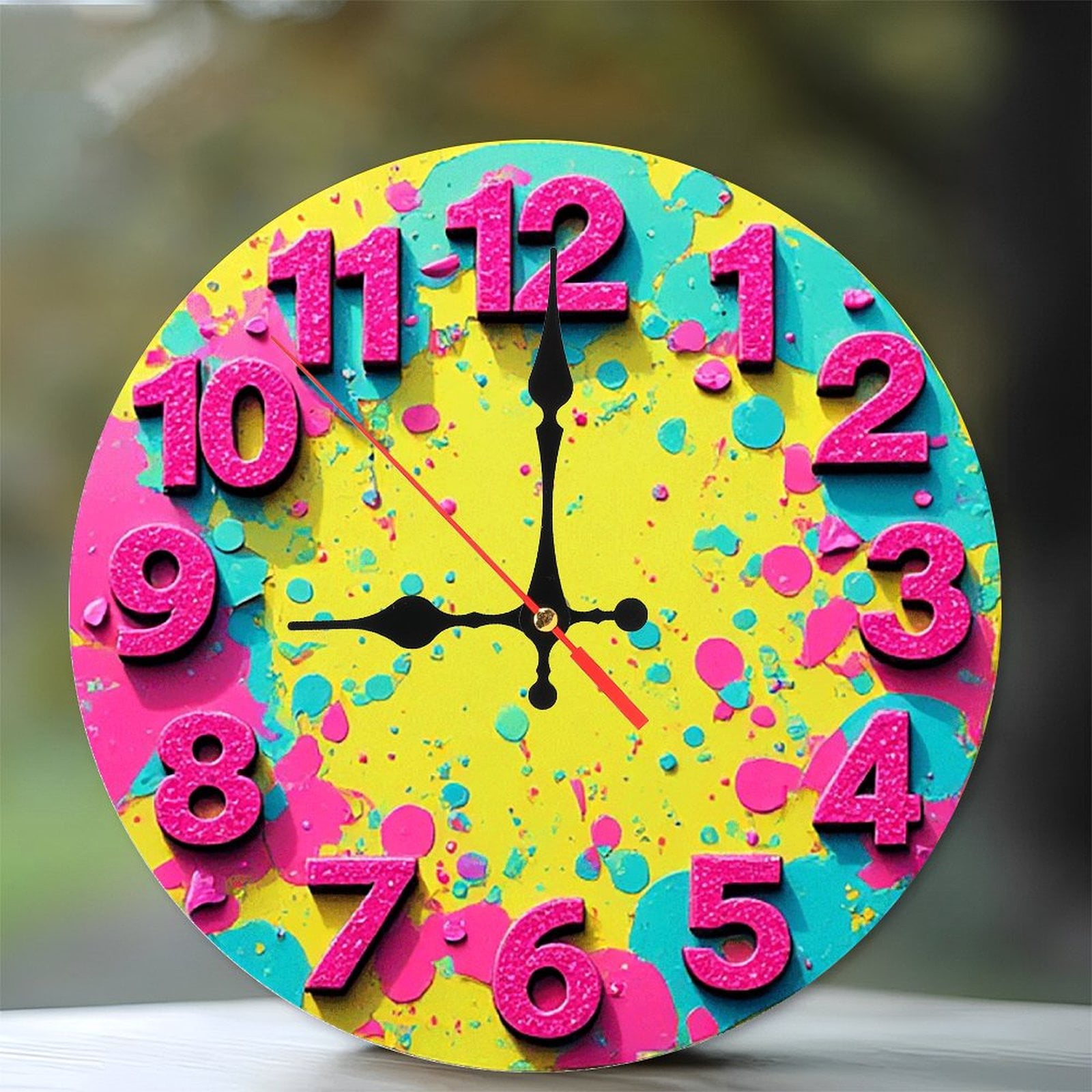 Colorful Splatter Paint Wall Clock 10-Inch Silent Wooden Wall Clock, Battery Operated (AA ...